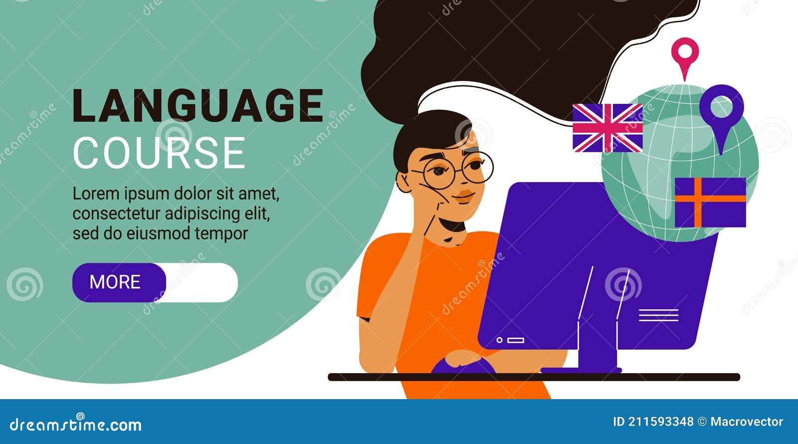 Language Course Horizontal Banner Stock Vector - Illustration of ...