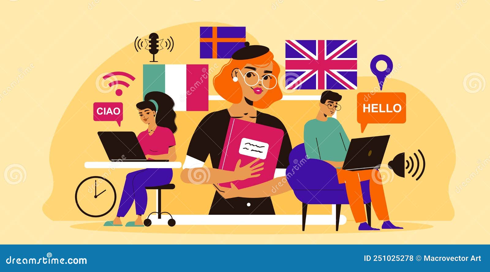 Language Course School Composition Stock Vector - Illustration of ...