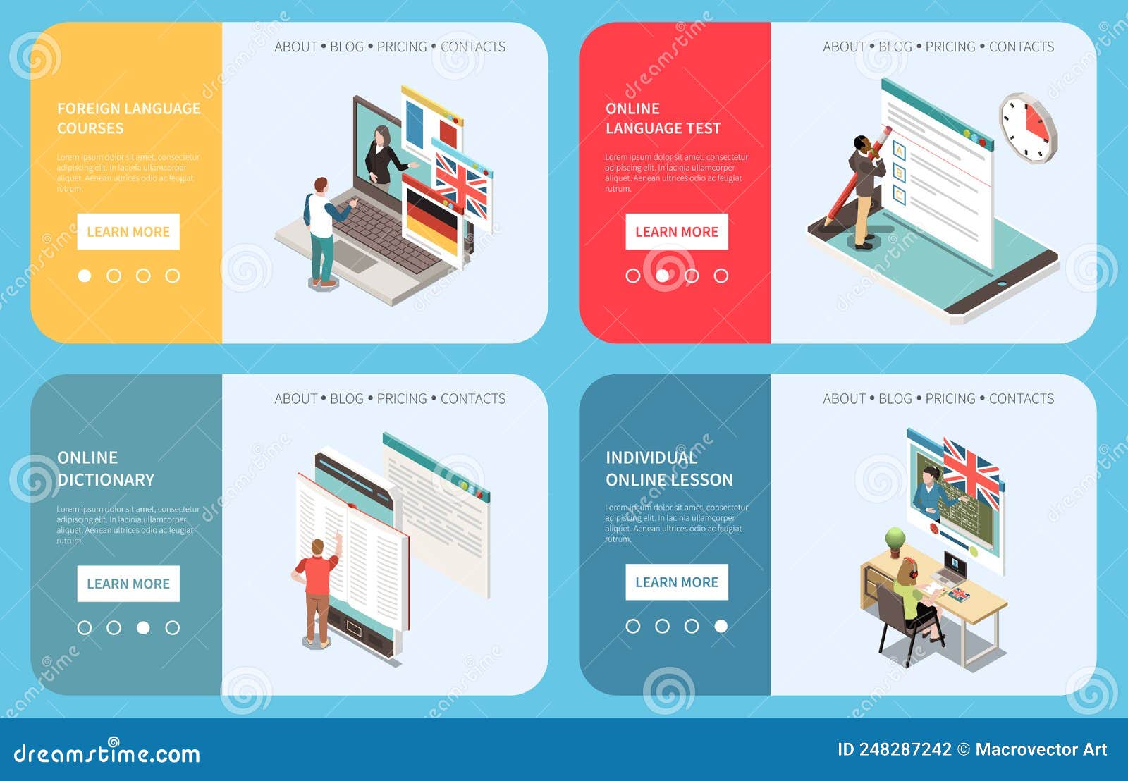 Art Courses Set Of Banners, Posters Vector Illustration. Man Draving On ...