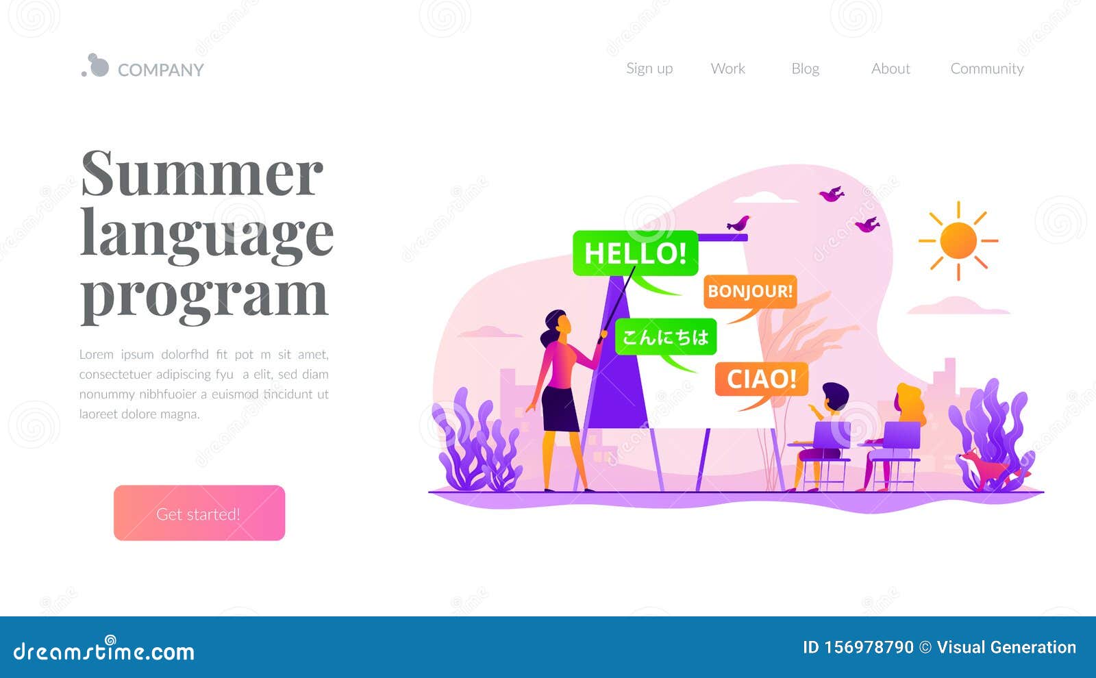 Language Learning Camp Landing Page Template Stock Vector ...