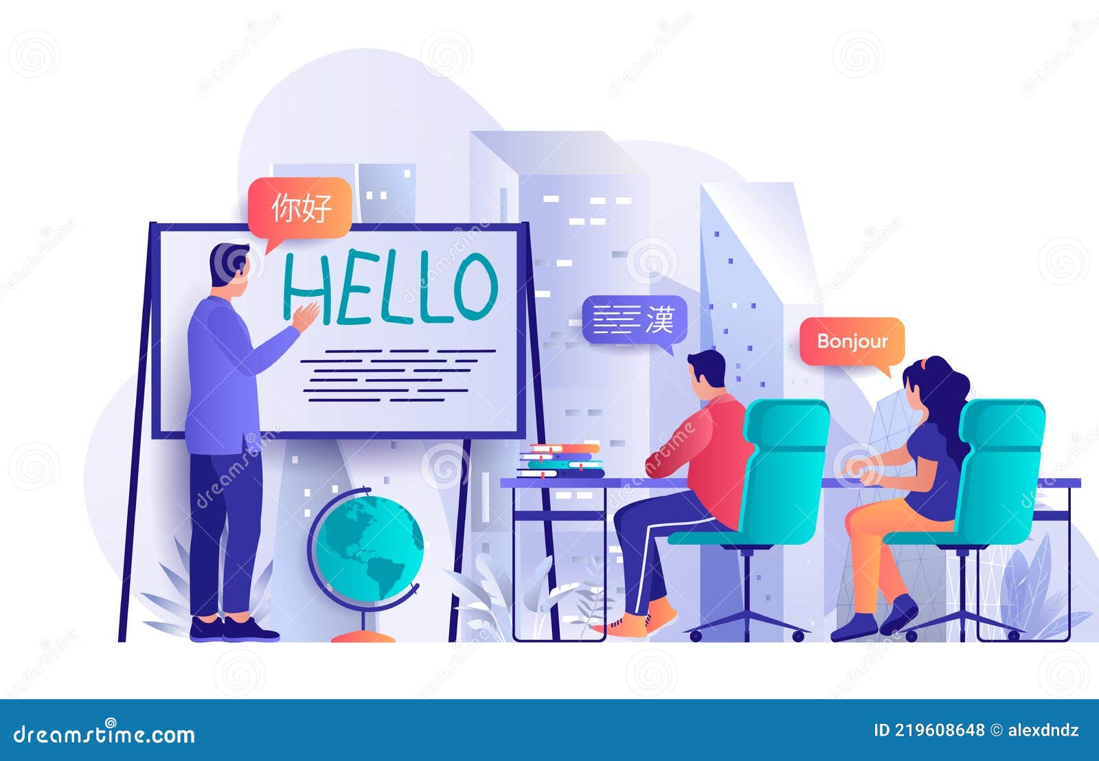 Language Courses Concept in Flat Design Stock Vector - Illustration of ...
