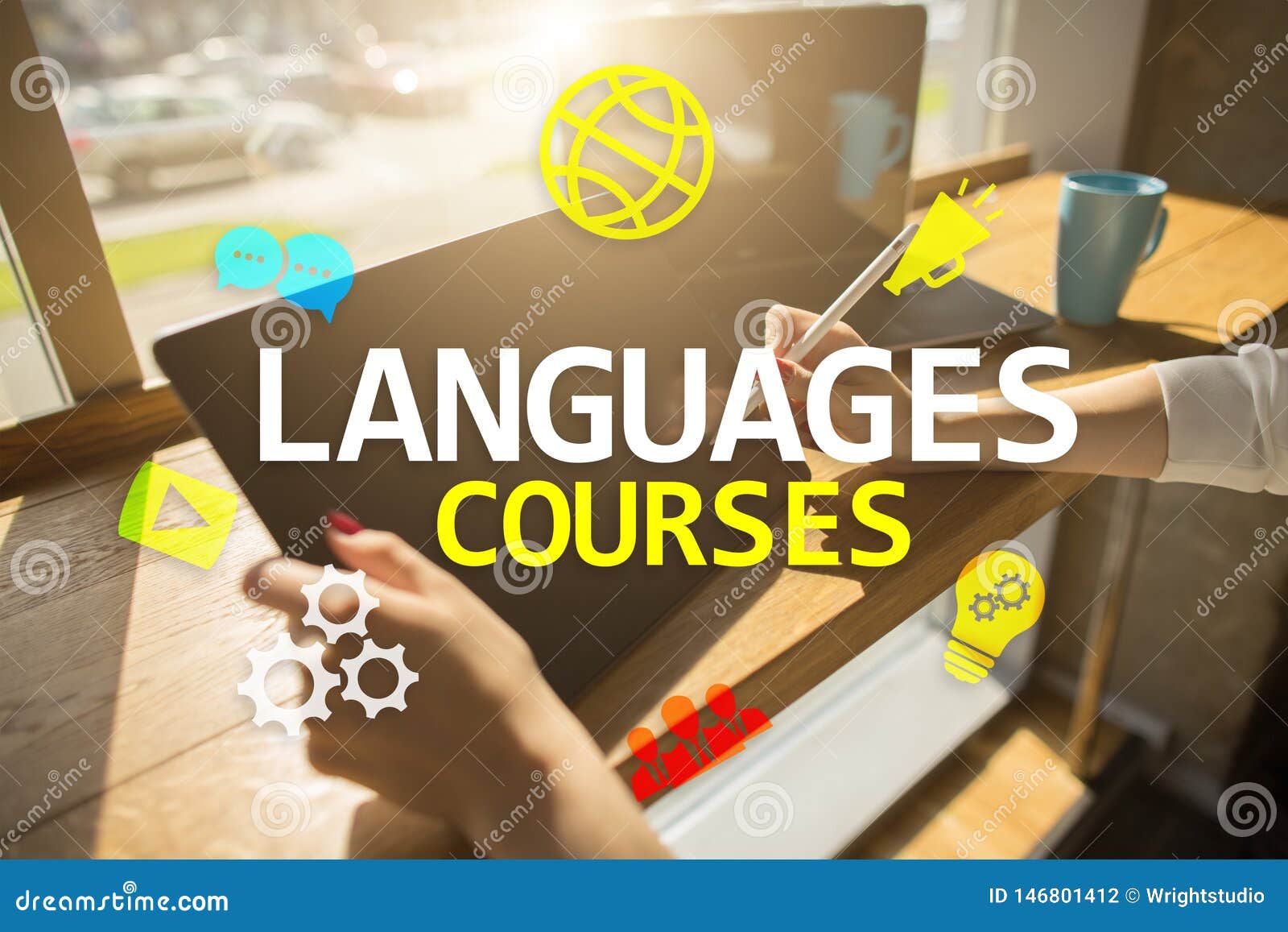 Language Courses, Online Learning, English Shool, E-learning Concept on ...