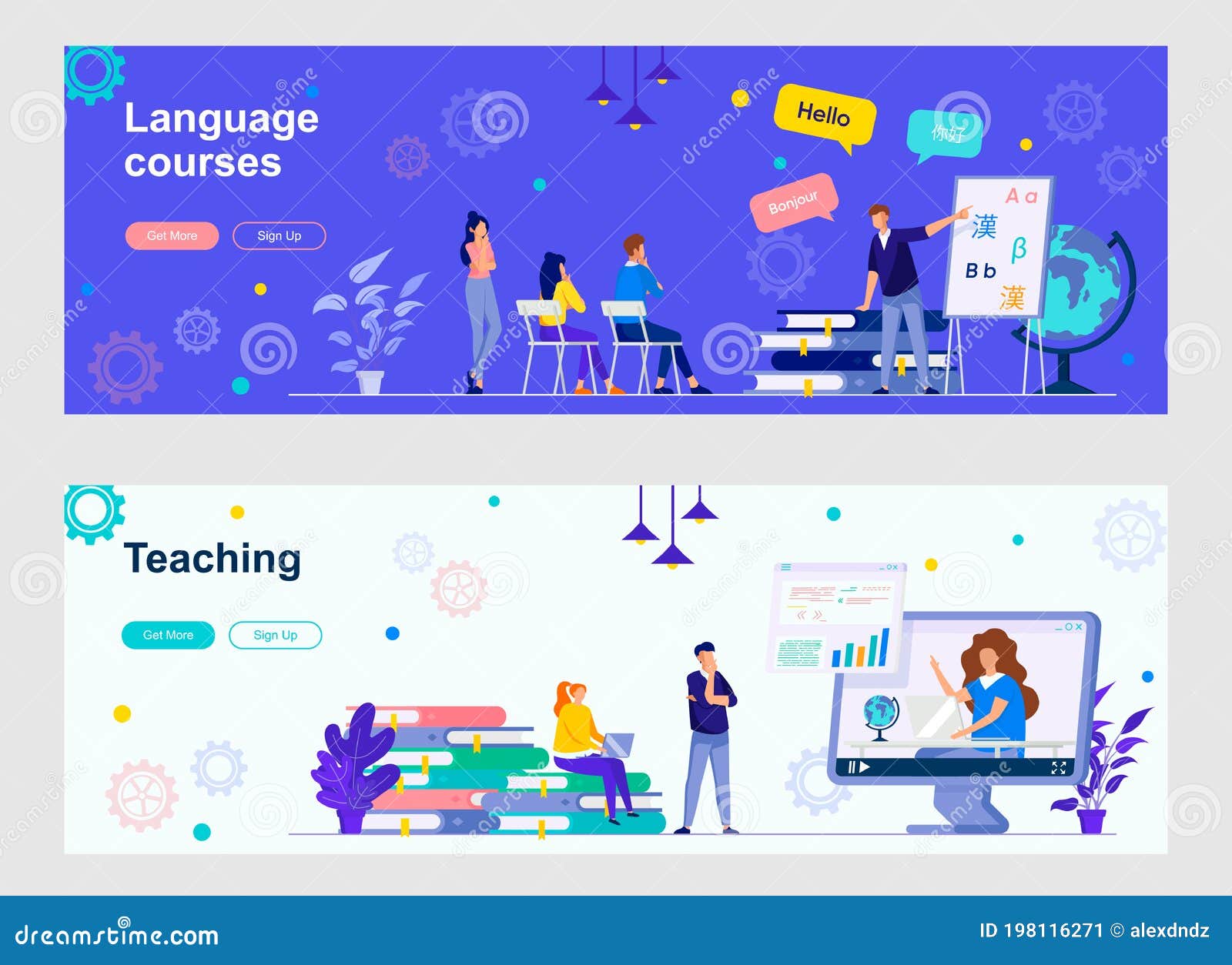 Language Courses and Teaching Landing Page Stock Vector - Illustration ...
