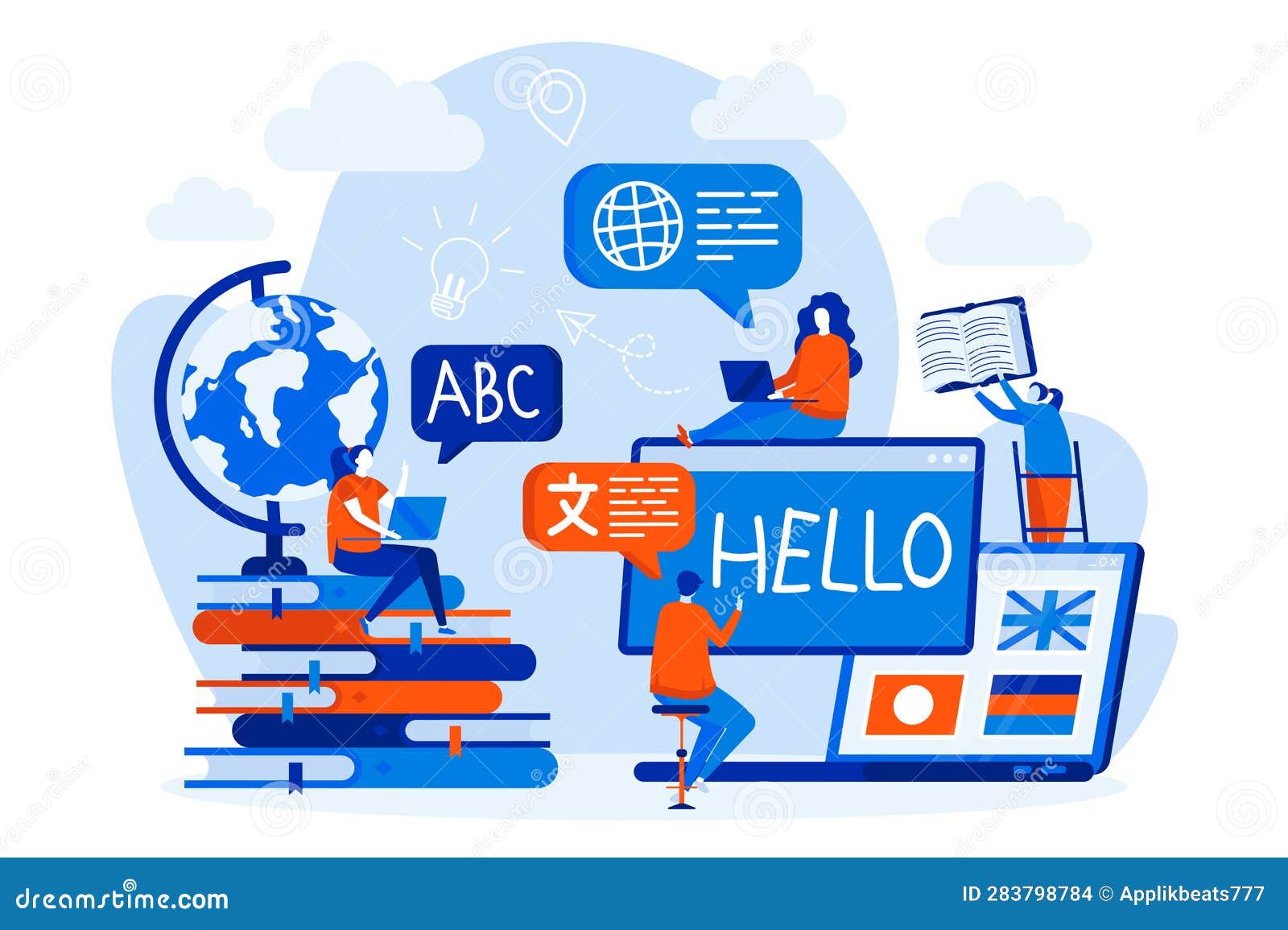 Language Courses Web Design with People Characters. Students Learning ...