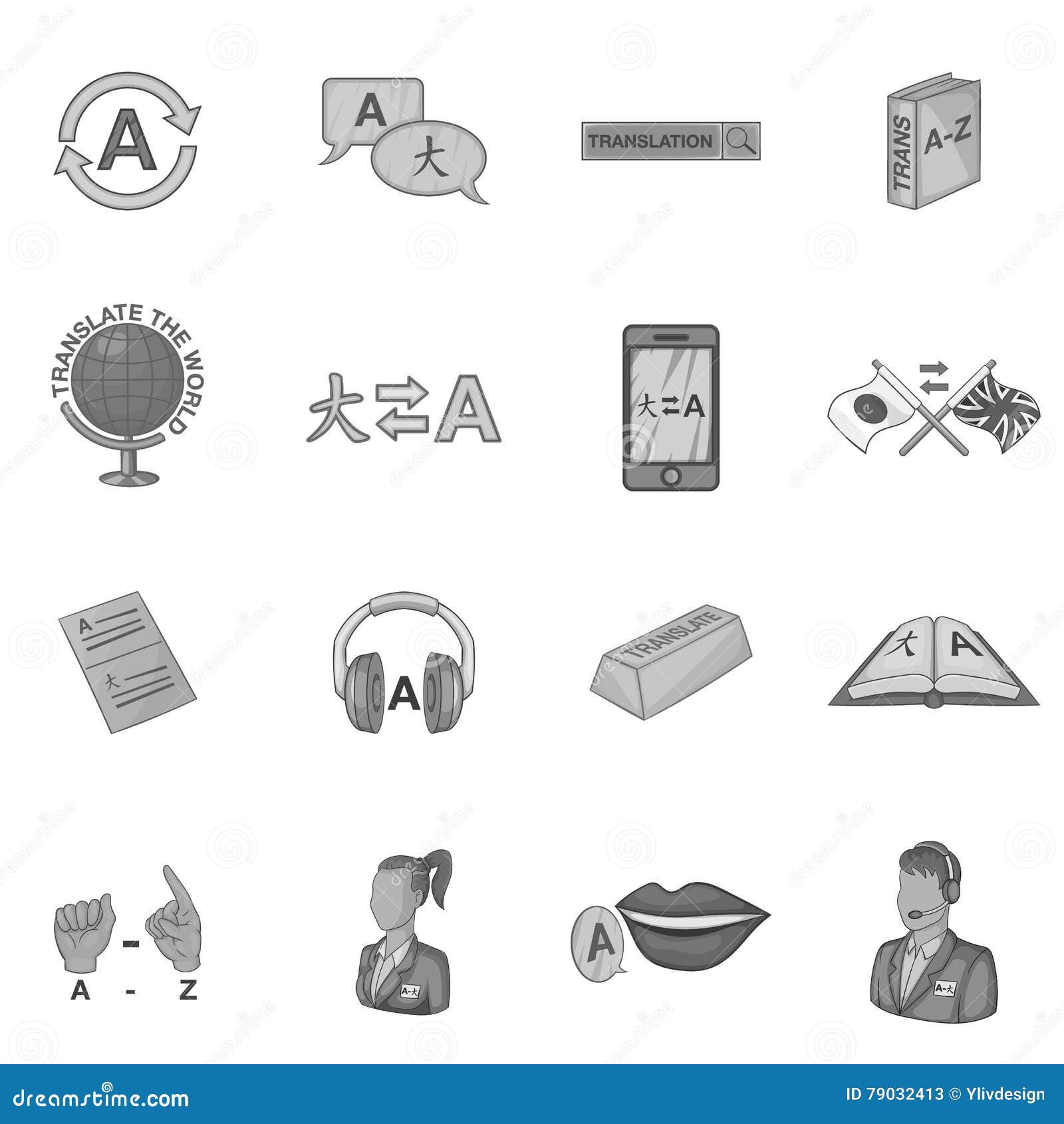 Language Education Icons Set Gray Monochrome Style Stock Vector ...