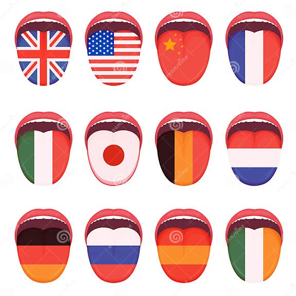 Language Flag on Human Tongue, Multilingual Speak Study Stock Vector ...