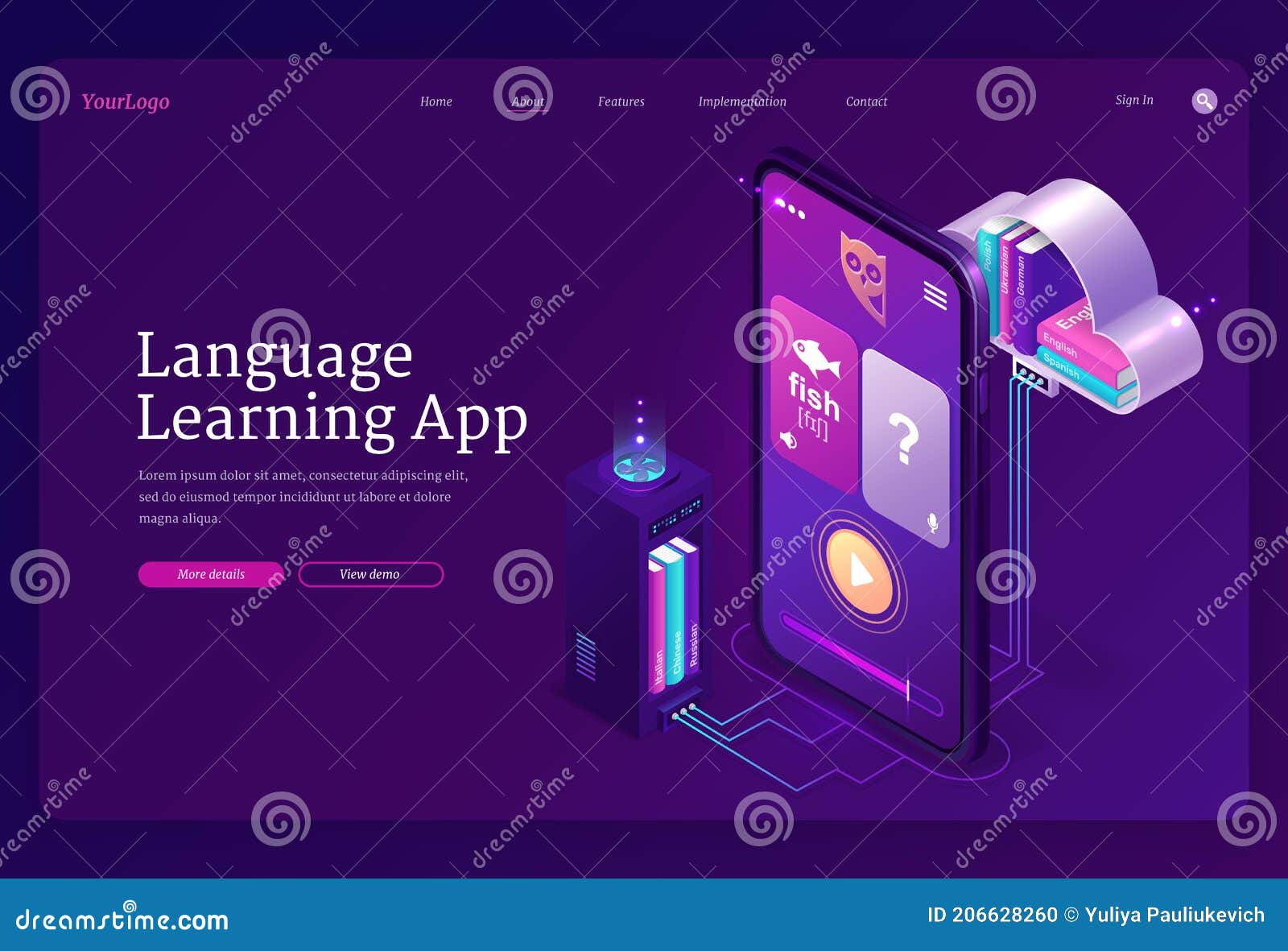 Language Learning App Banner, Online Education Stock Illustration ...