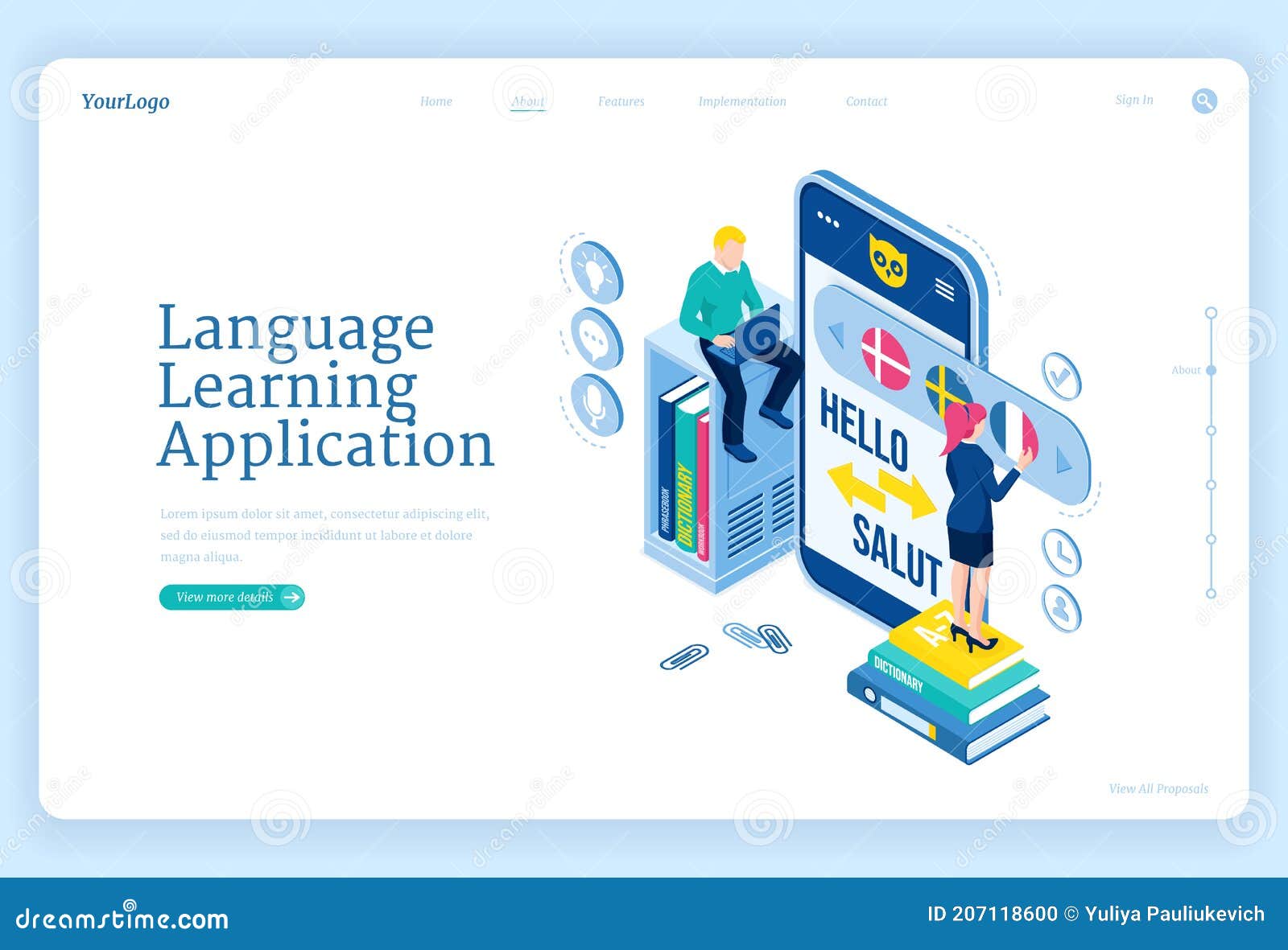 Language Learning Application, Online Education Stock Illustration ...