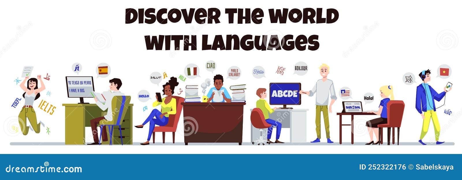 Language Learning and Communication Banner Template Flat Vector ...