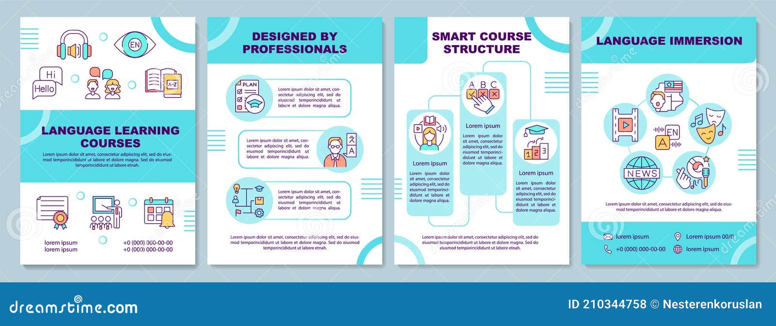 Language Learning Courses Brochure Template Stock Vector - Illustration ...