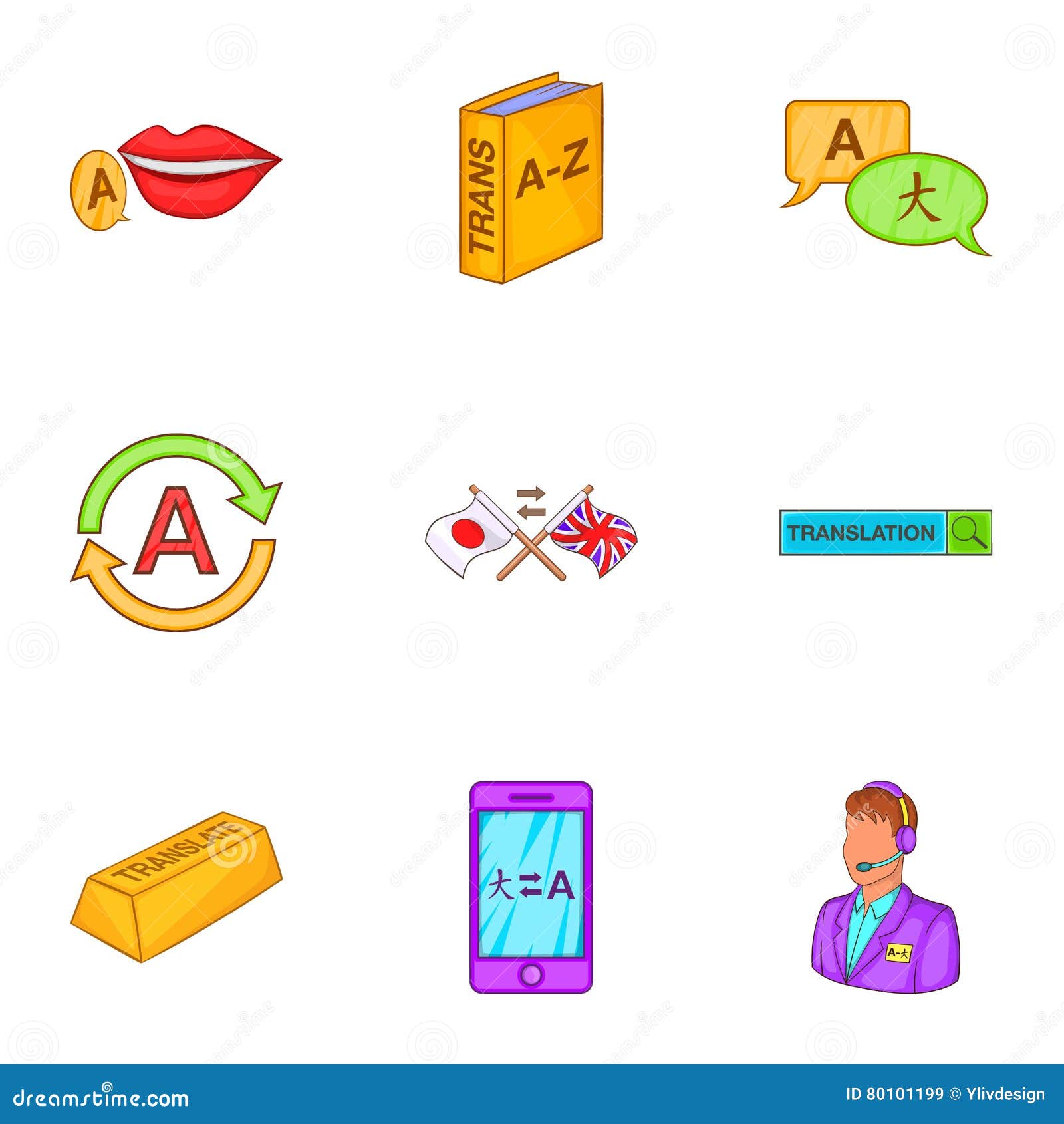 Language Learning Icons Set, Cartoon Style Stock Vector - Illustration ...