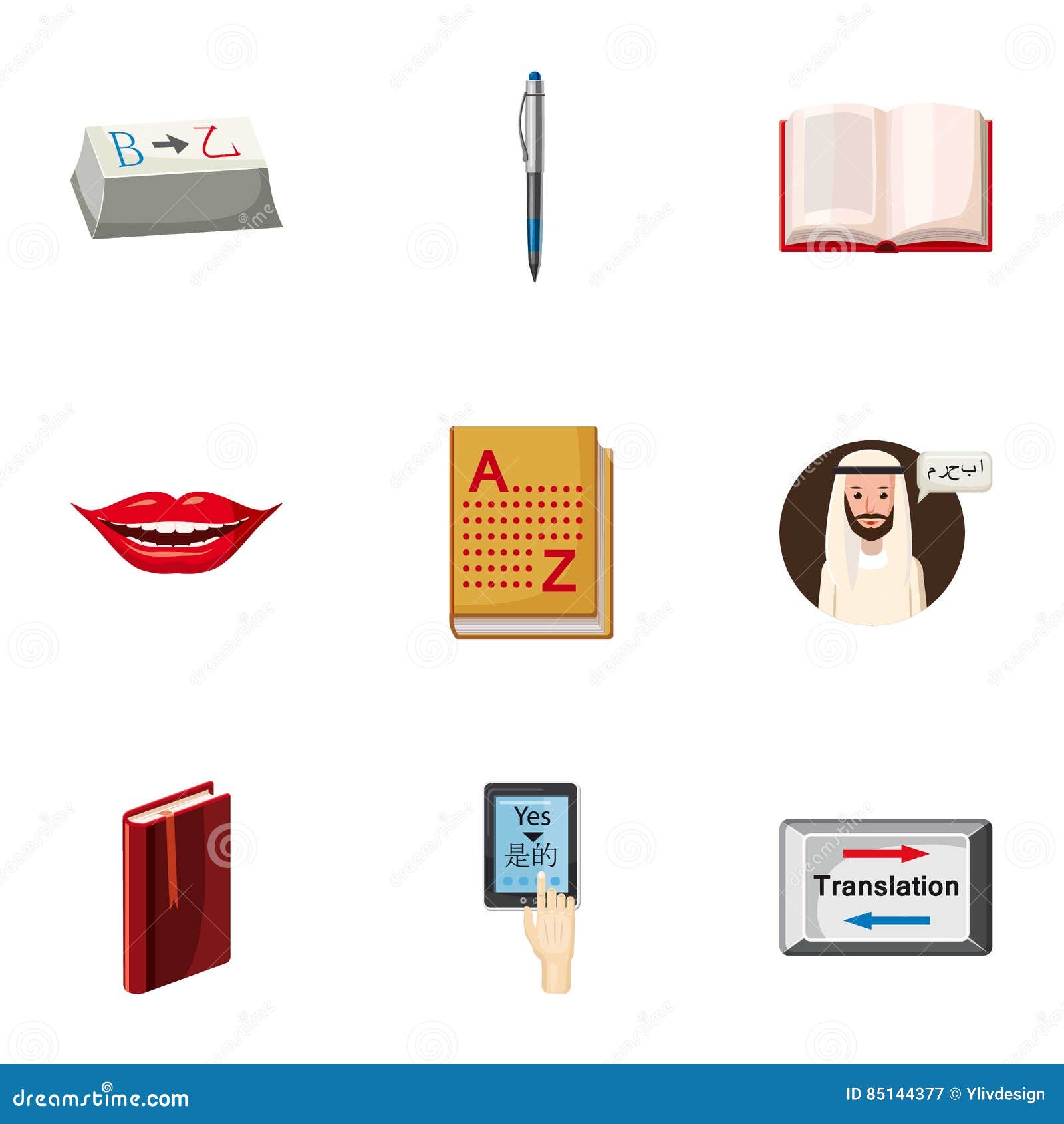 Language Learning Icons Set, Cartoon Style Stock Vector - Illustration ...