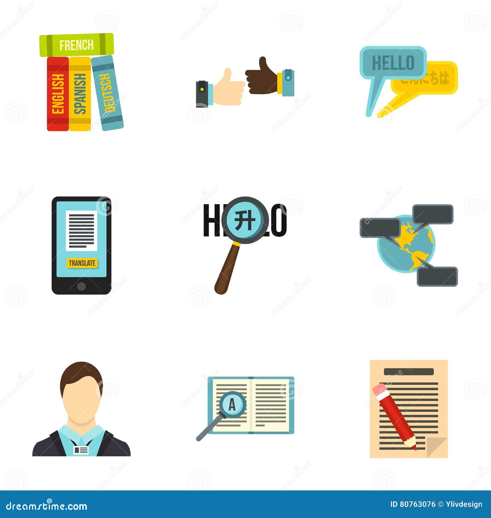 Language Learning Icons Set, Flat Style Stock Vector - Illustration of ...