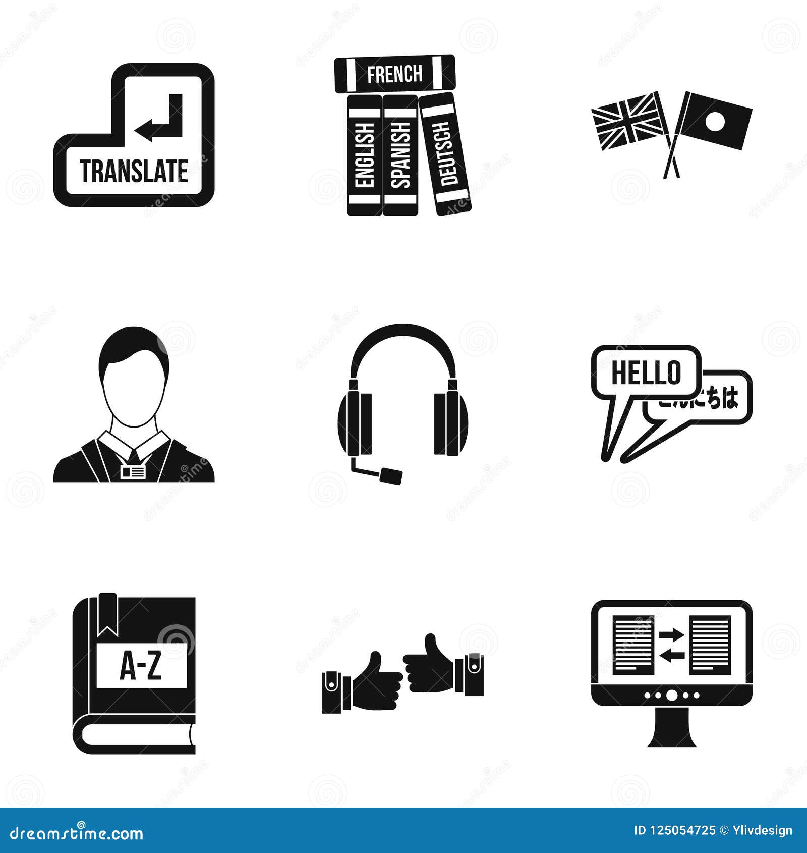 Language Learning Icons Set, Simple Style Stock Illustration ...