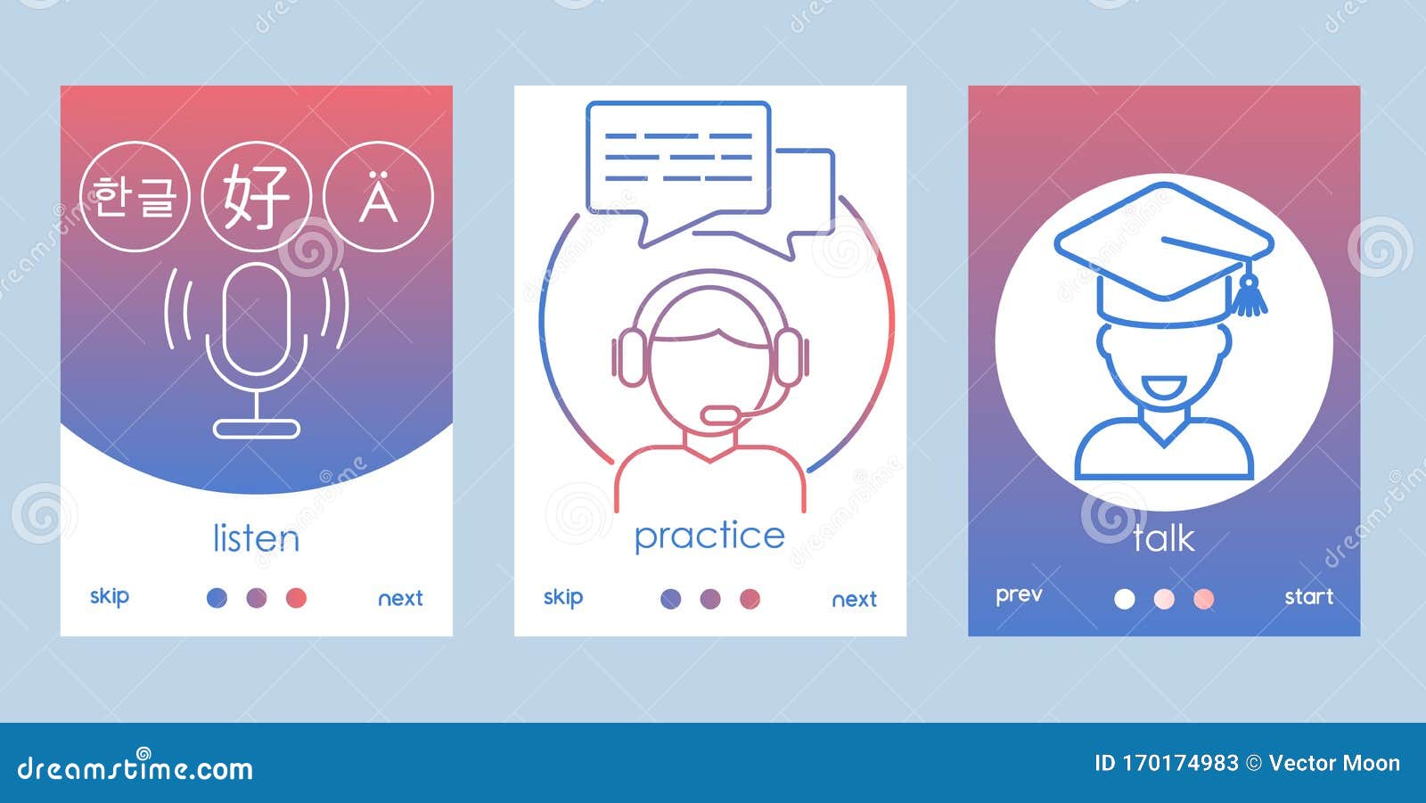 Language Learning Online Application Interface, Vector Illustration ...