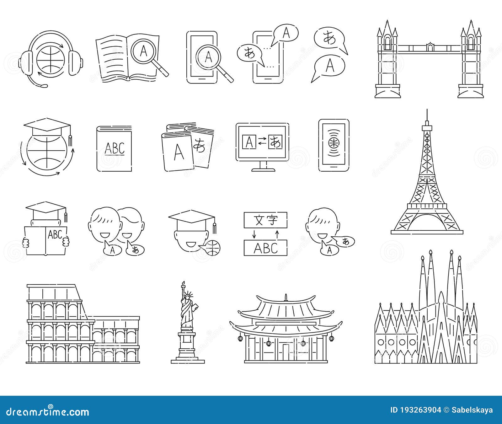 Language Learning and Online Education Icon Set Stock Vector ...