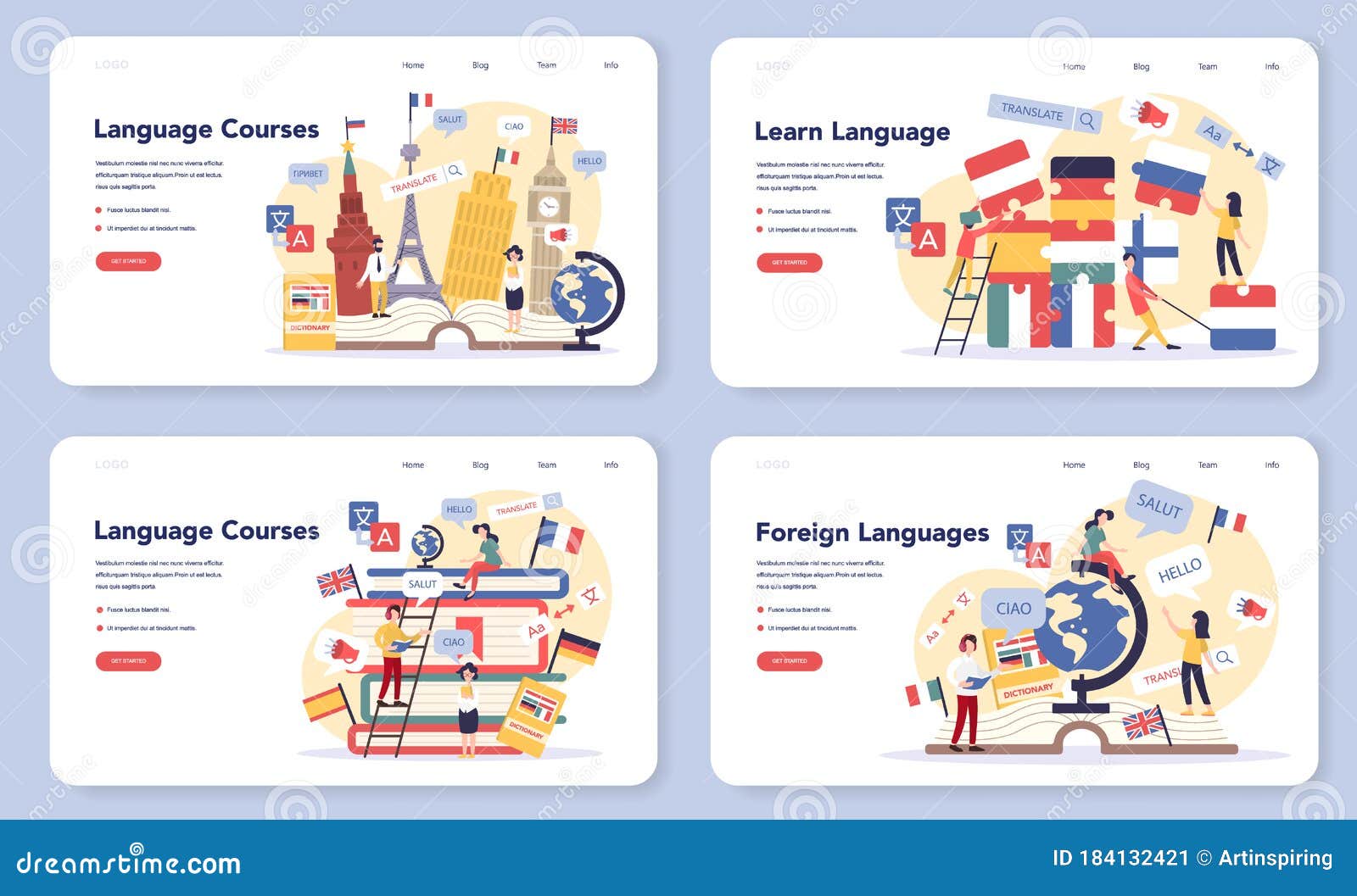 Language Learning Web Banner or Landing Page Set. Study Foreign Stock ...