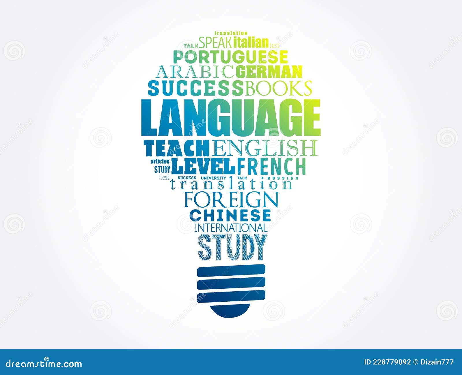 Language Light Bulb Word Cloud Collage, Education Business Concept ...