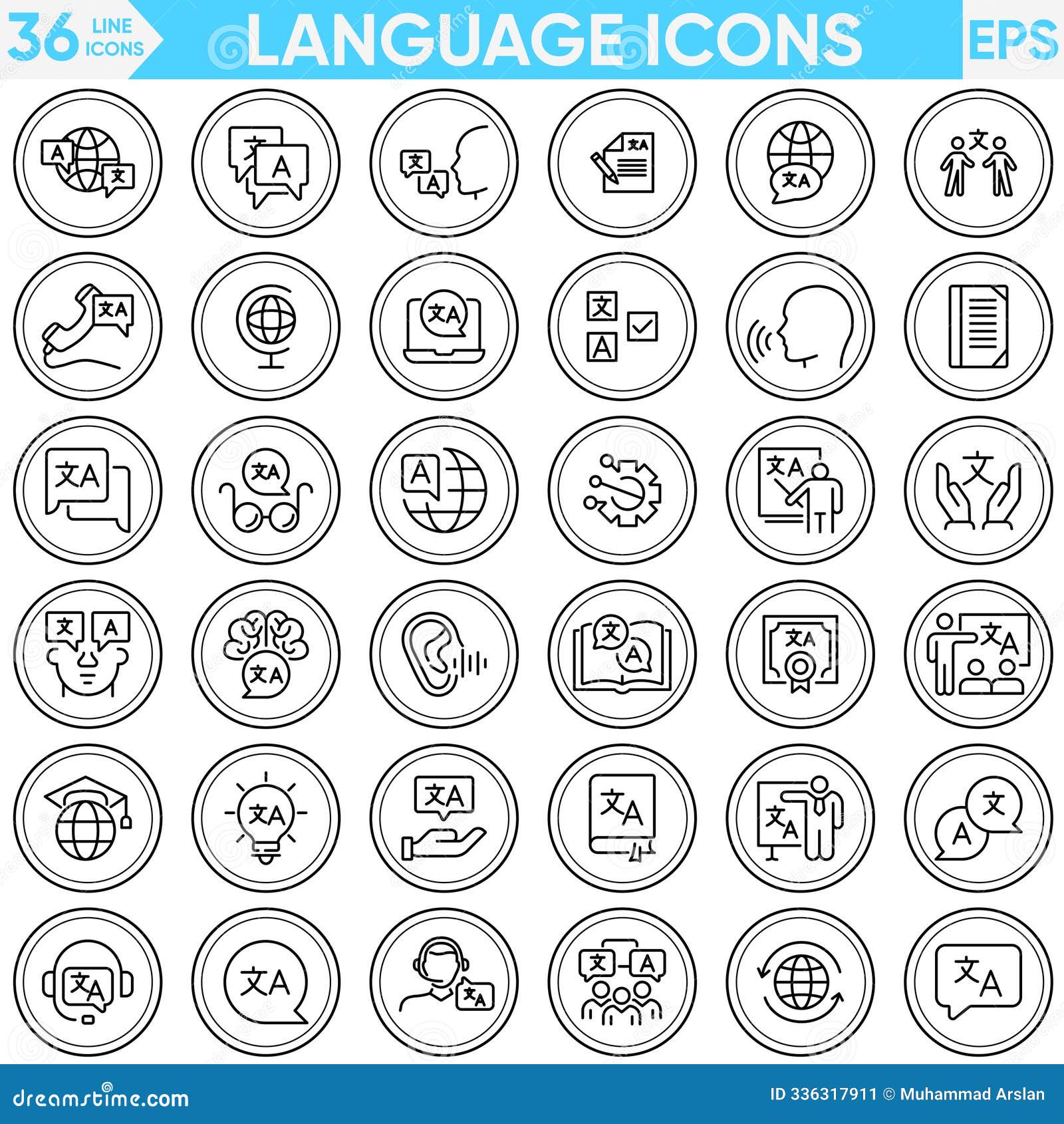 Language Line Icons Vector and Illustrator Set Stock Illustration ...