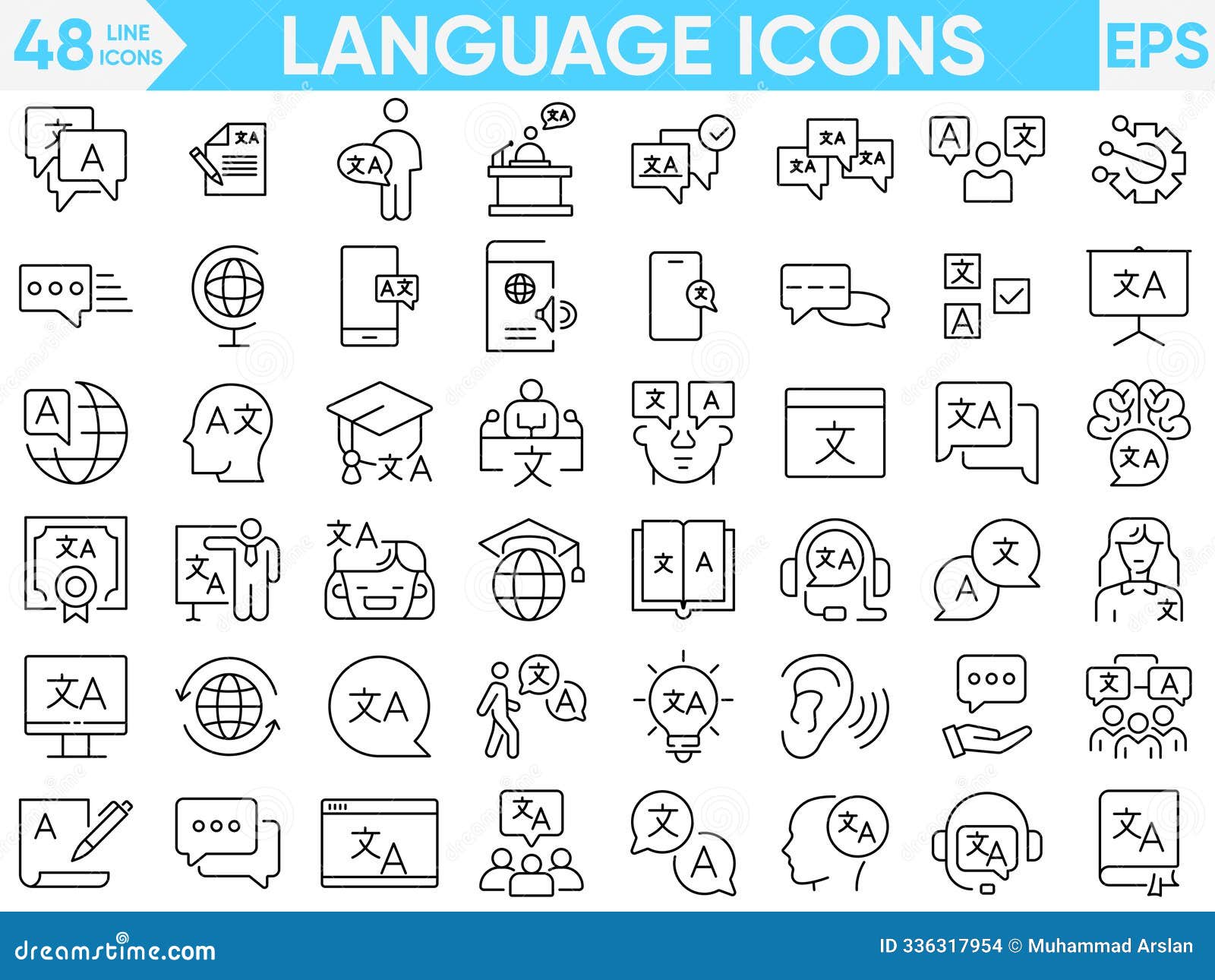 Language Line Icons Vector and Illustrator Set Stock Illustration ...