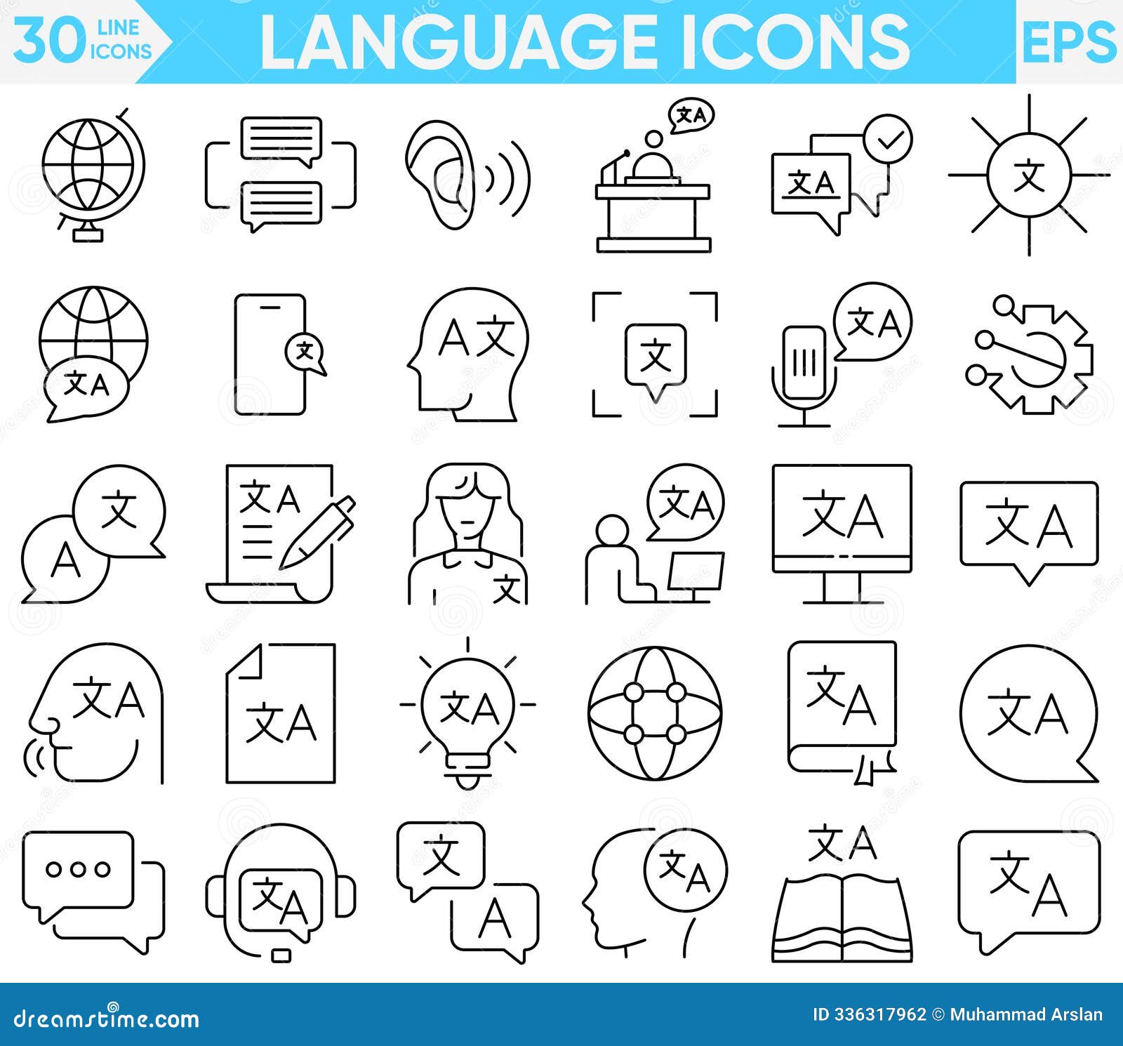 Language Line Icons Vector and Illustrator Set Stock Illustration ...
