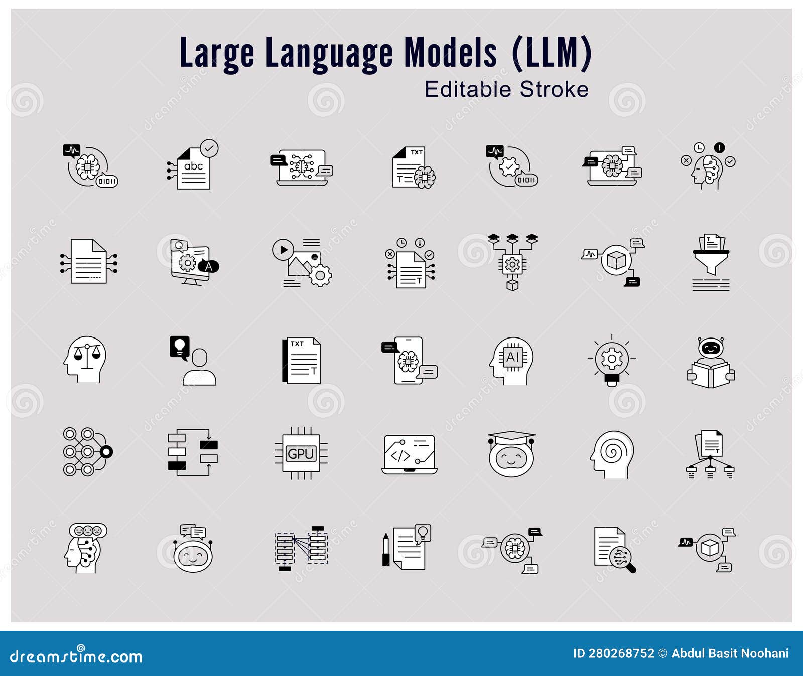 Language Model Concepts Line Icon Set. Stock Illustration ...
