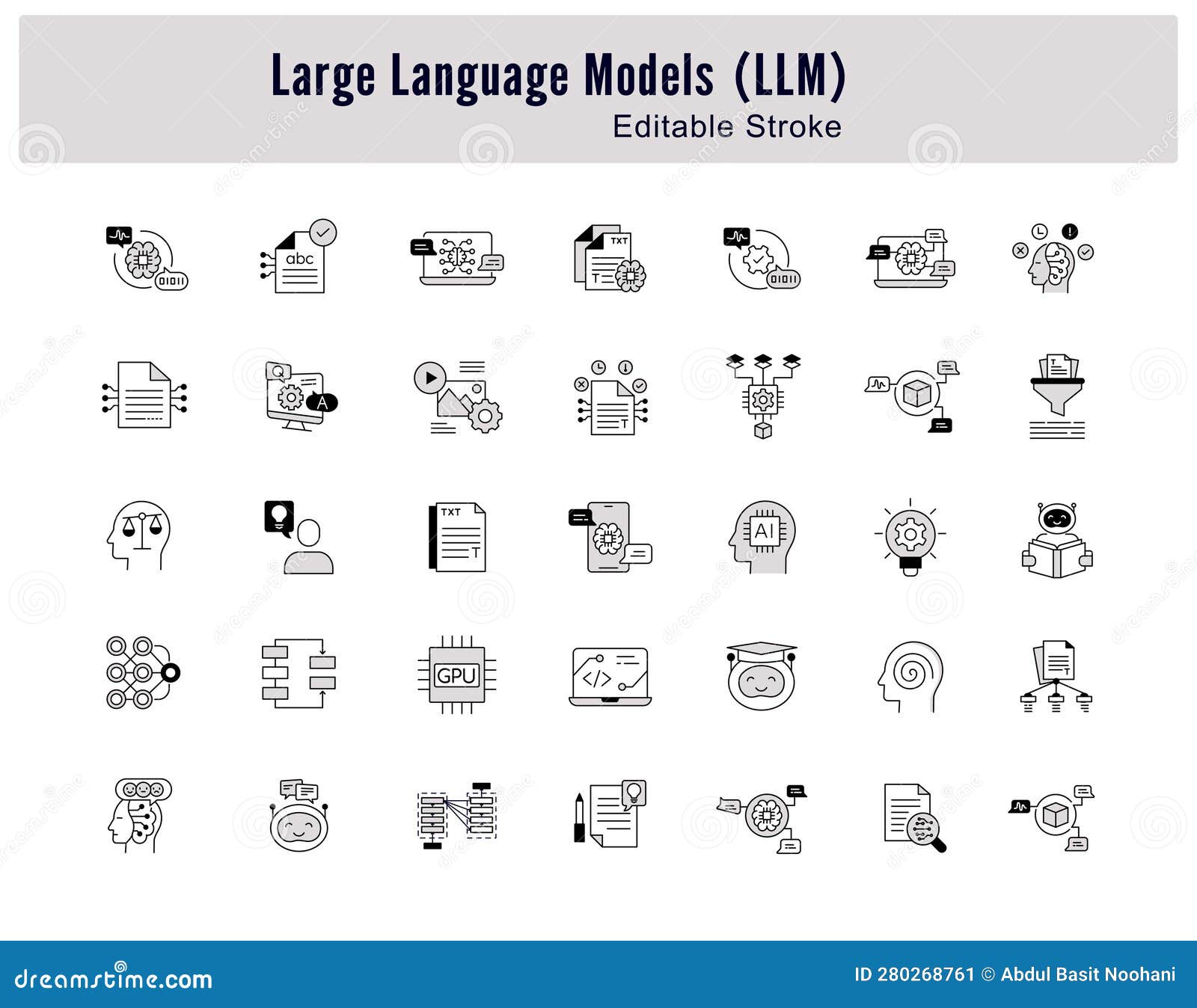 Language Model Concepts Line Icon Set. Editable Stroke Icons Stock ...