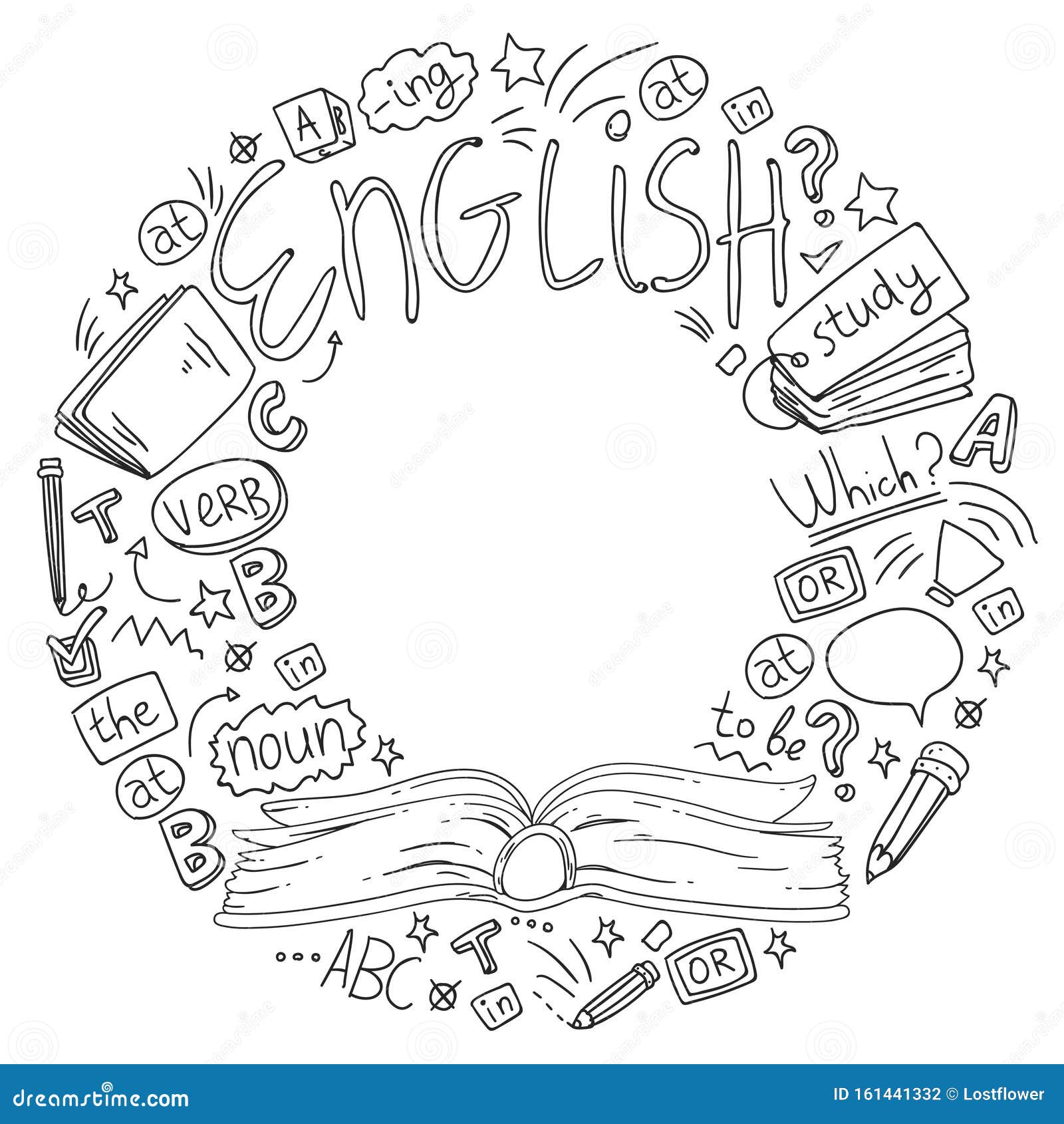 Language School for Adult and Kids. Pattern with Icons about English ...