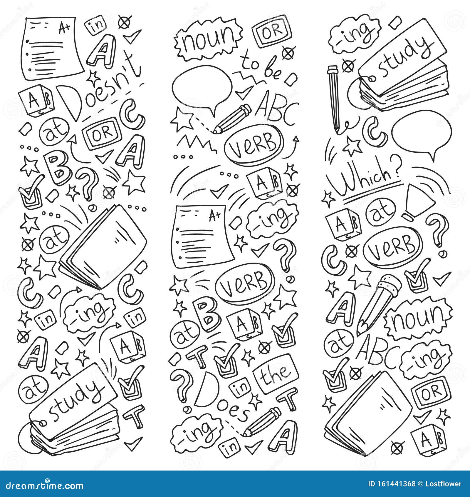 Language School for Adult and Kids. Pattern with Icons about English ...