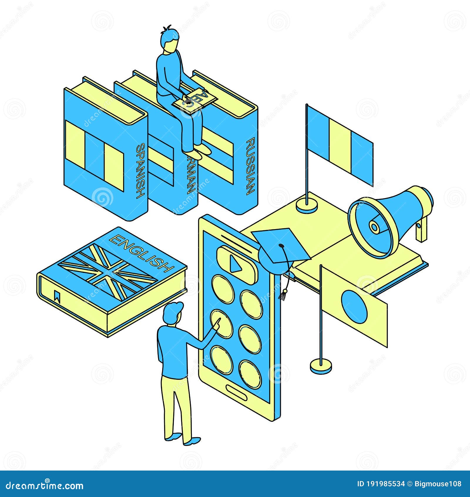Language School Infographics Concept 3d Isometric View. Vector Stock ...