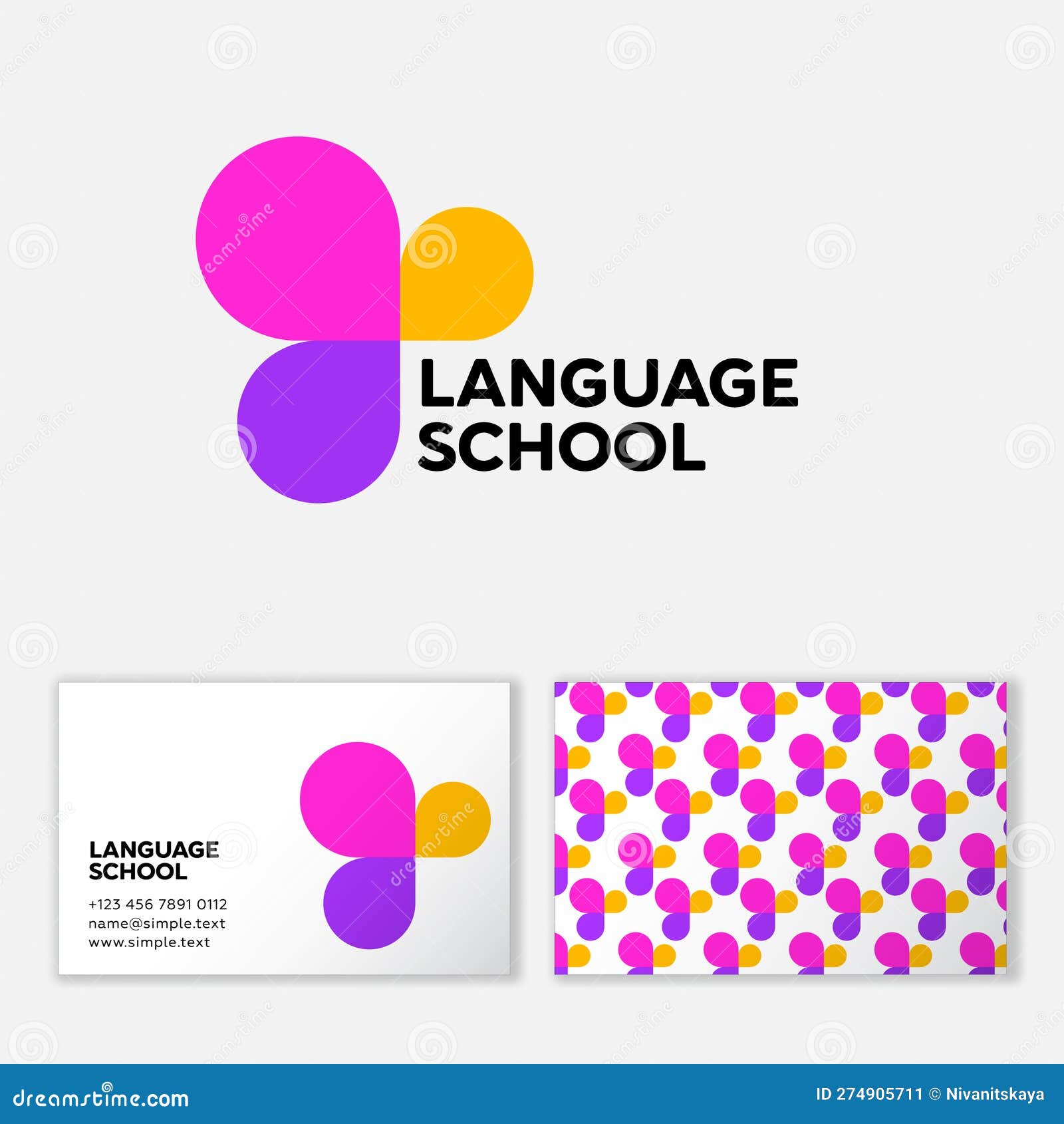Language School Logo. Three Bubble. Business Card with Pattern. Stock ...
