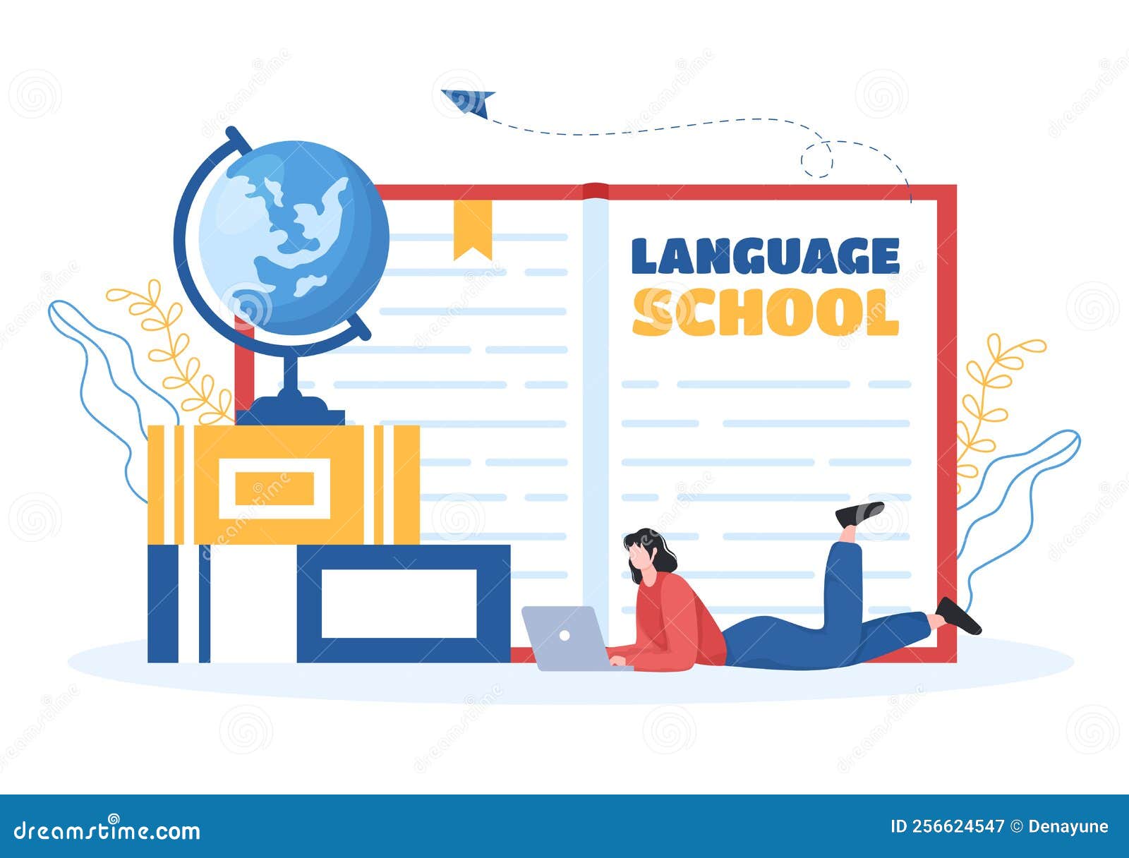 Language School Template Hand Drawn Cartoon Flat Illustration of Online ...
