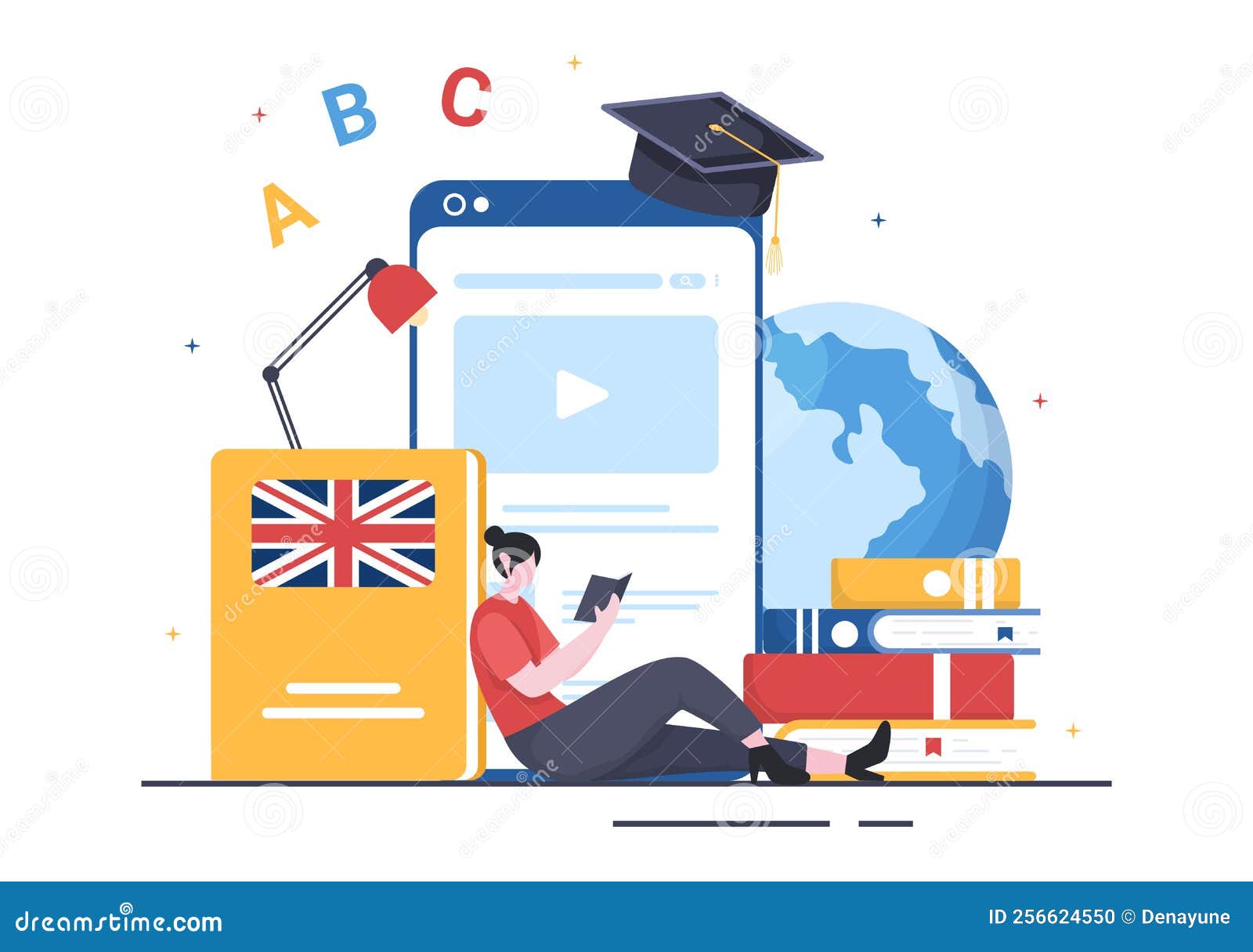 Language School Template Hand Drawn Cartoon Flat Illustration of Online ...
