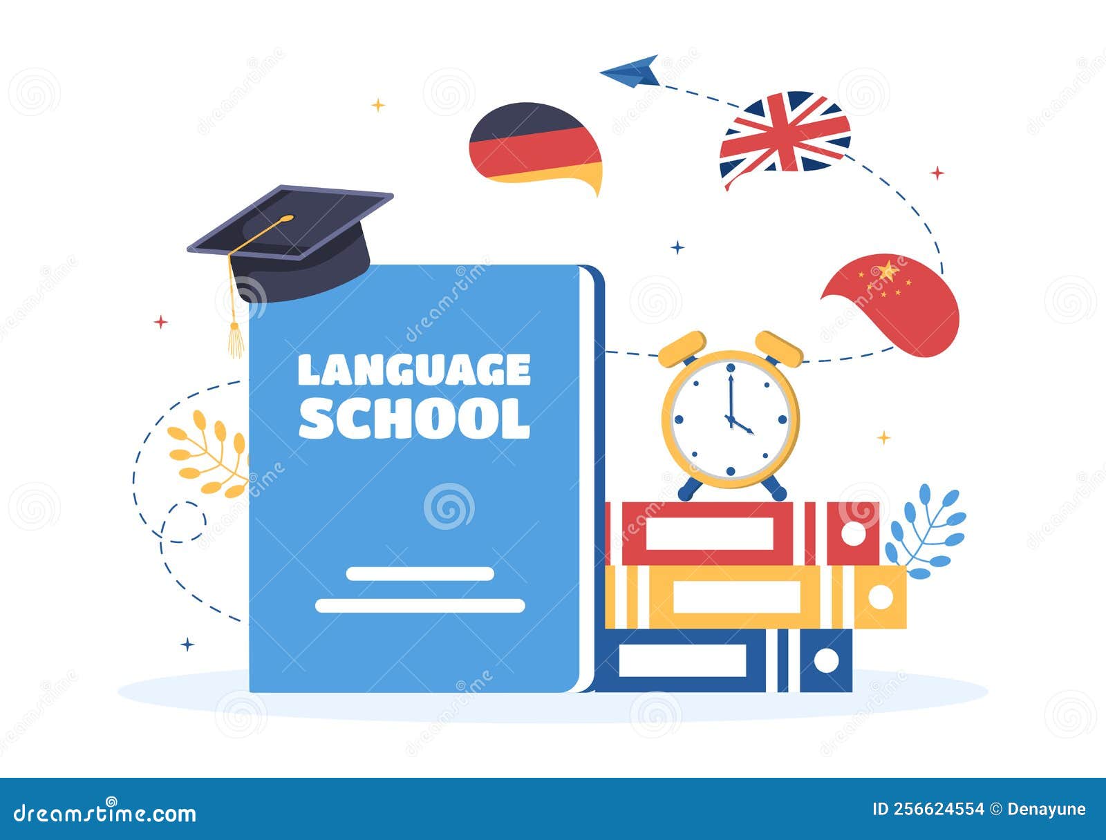 Language School Template Hand Drawn Cartoon Flat Illustration of Online ...