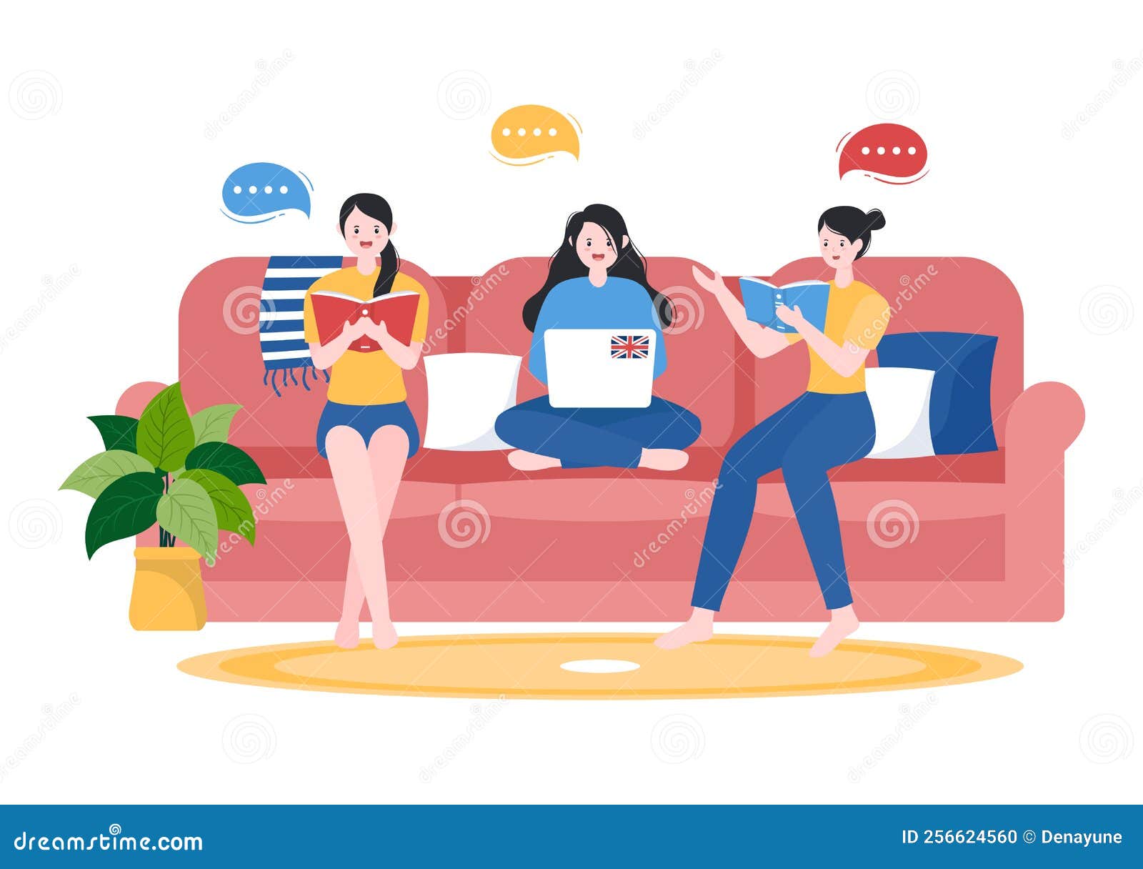 Language School Template Hand Drawn Cartoon Flat Illustration of Online ...