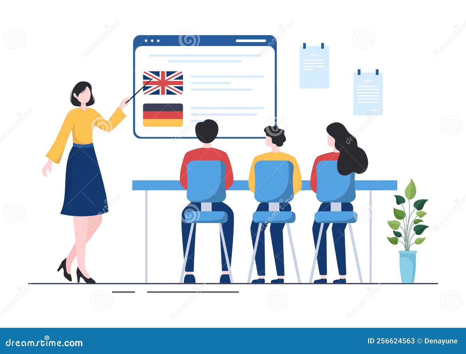 Language School Template Hand Drawn Cartoon Flat Illustration of Online ...