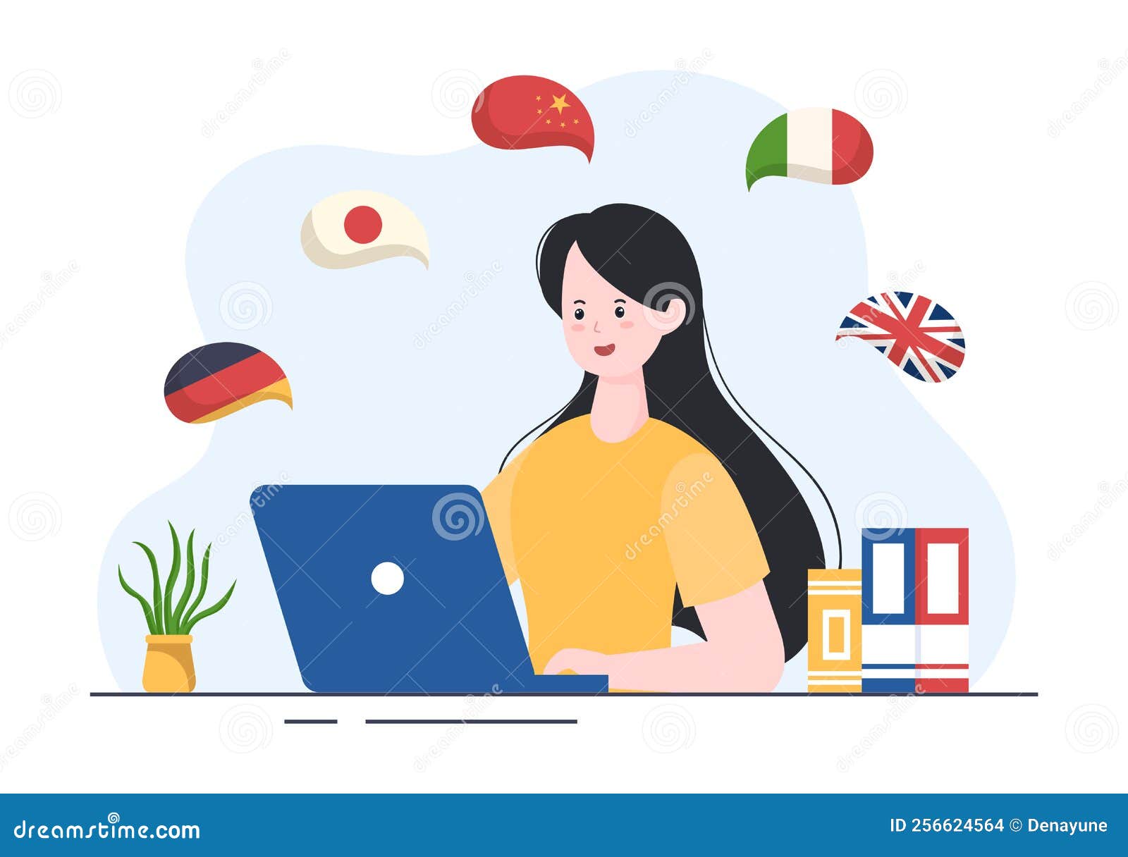 Language School Template Hand Drawn Cartoon Flat Illustration of Online ...