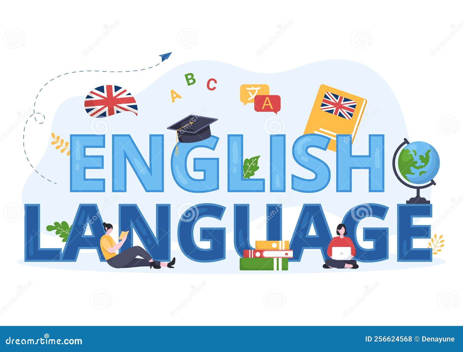 Language School Template Hand Drawn Cartoon Flat Illustration of Online ...
