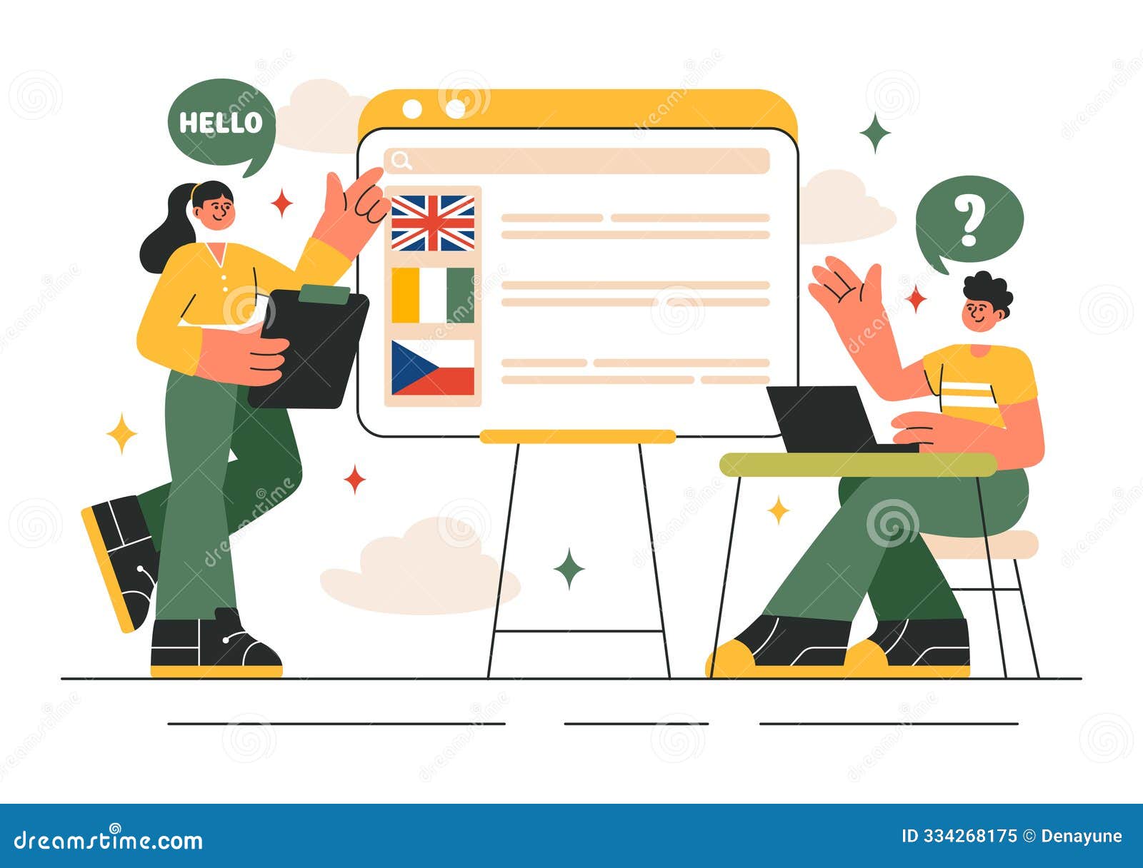 Language School Vector Illustration of Online Learning, Courses ...