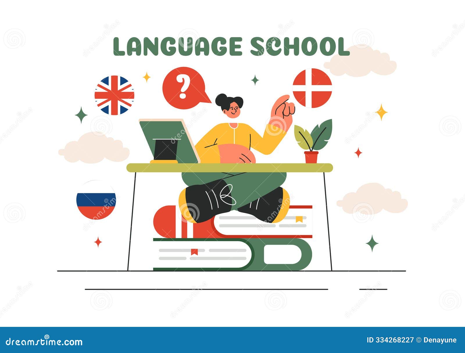 Language School Vector Illustration of Online Learning, Courses ...