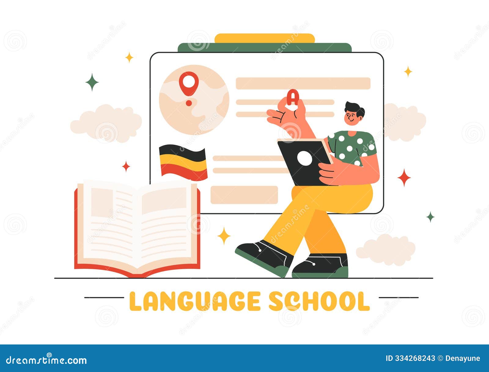 Language School Vector Illustration of Online Learning, Courses ...