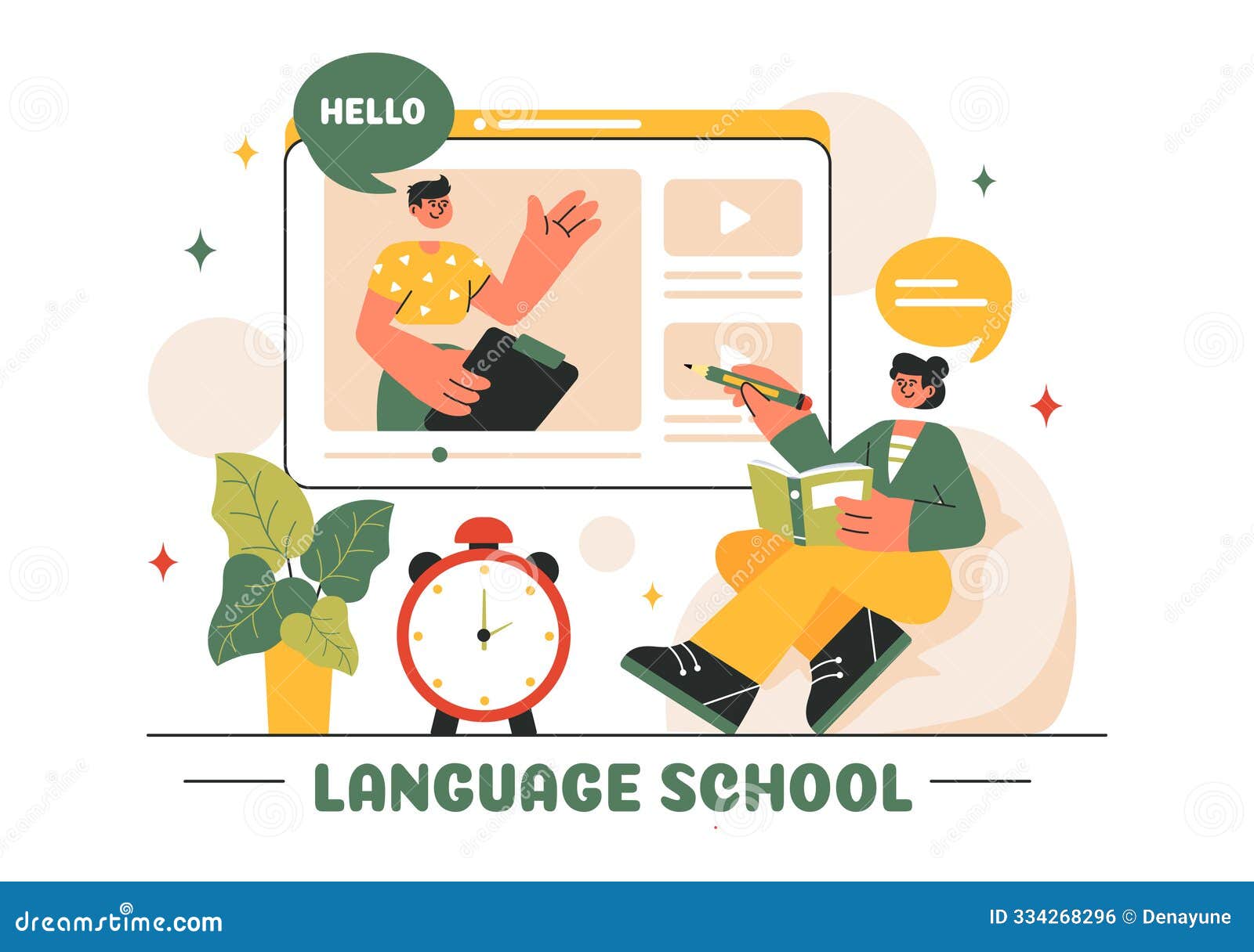 Language School Vector Illustration of Online Learning, Courses ...