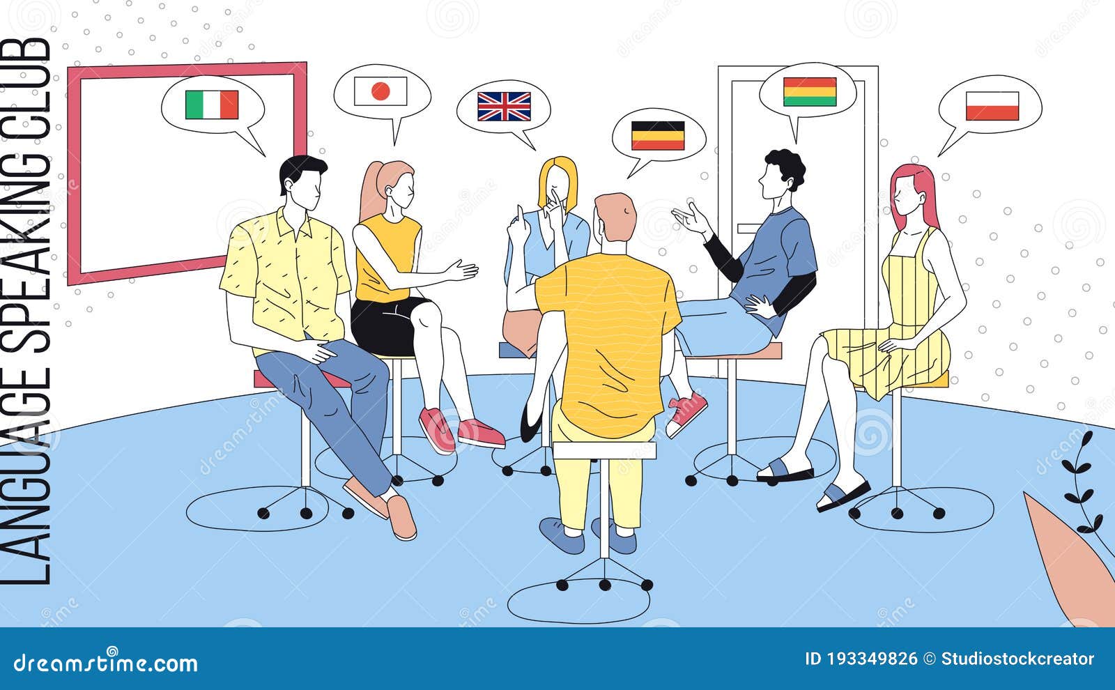 Language Speaking Club Concept Illustration, Flat Style. Linear Vector ...