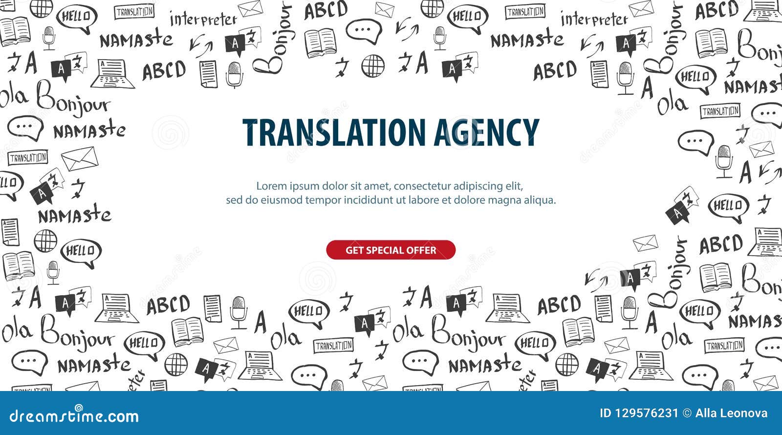 Language Translator Banner with Hand-draw Doodle on the Background ...