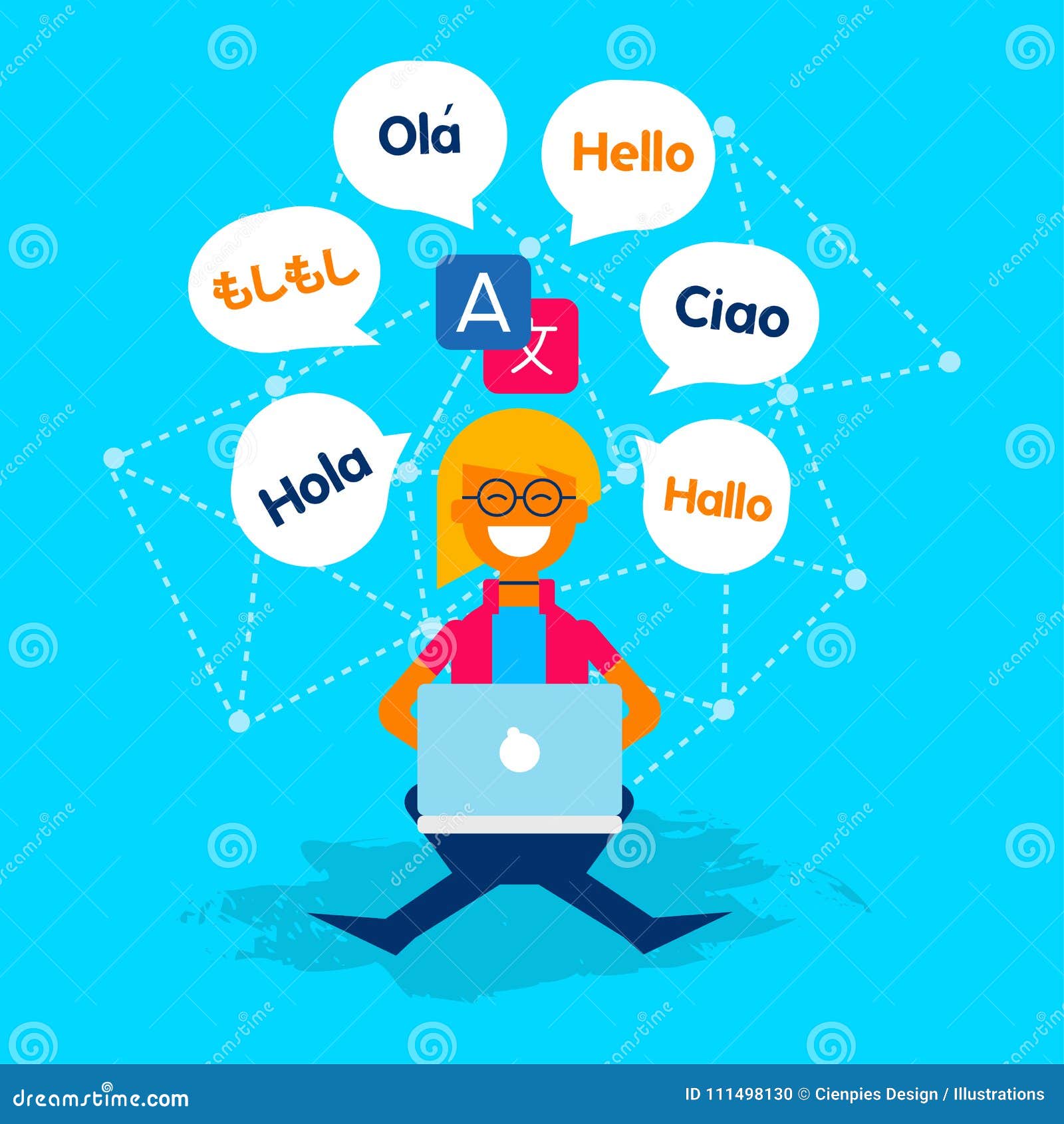 Language Translator Girl Using Social Media App Stock Vector ...