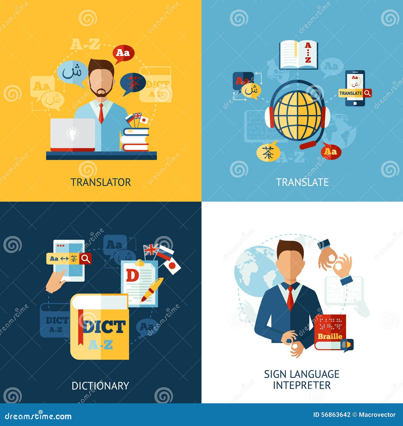 Language Translator Set stock vector. Illustration of dictionary - 56863642