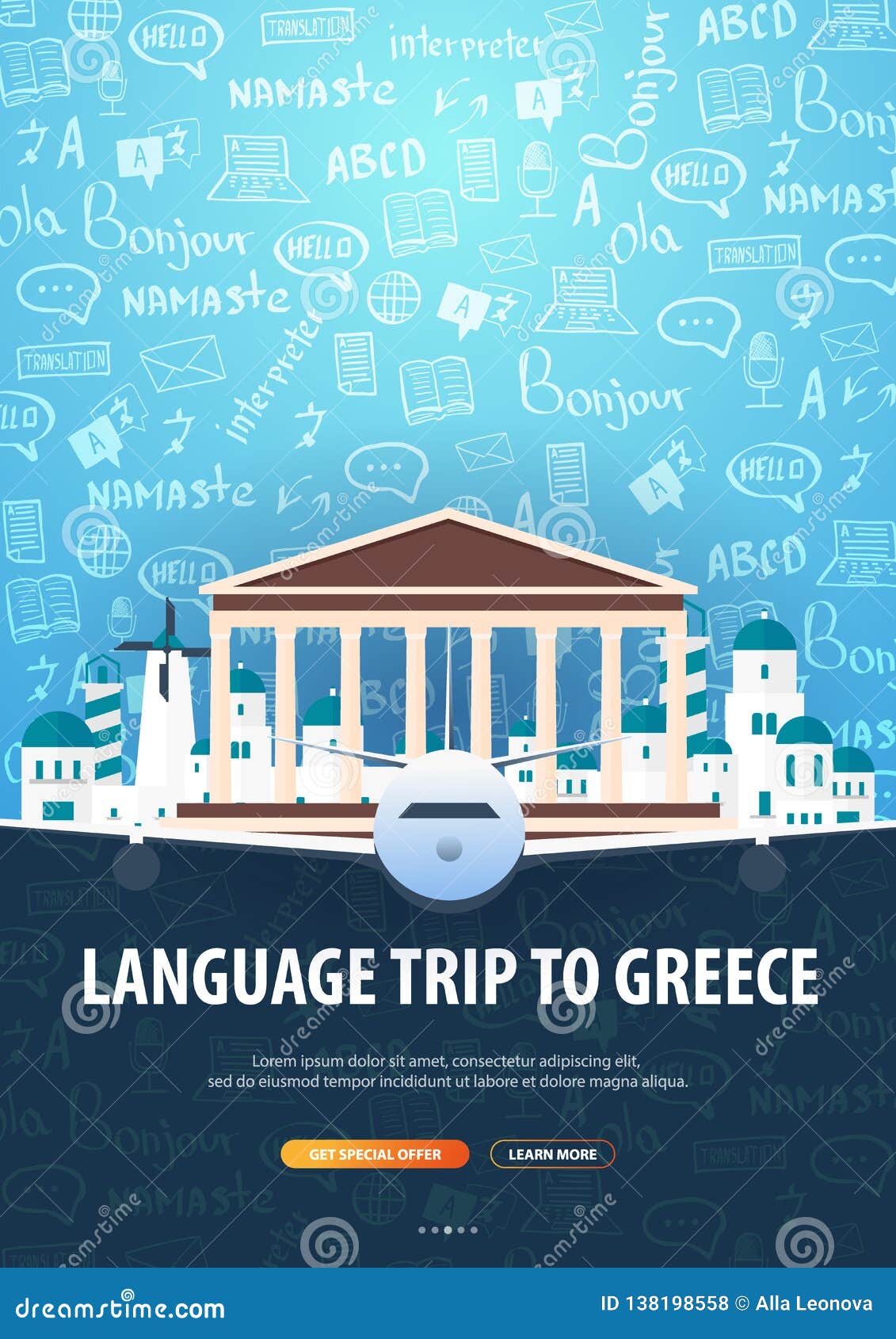 Language Trip, Tour, Travel To Greece. Learning Languages Stock Vector ...