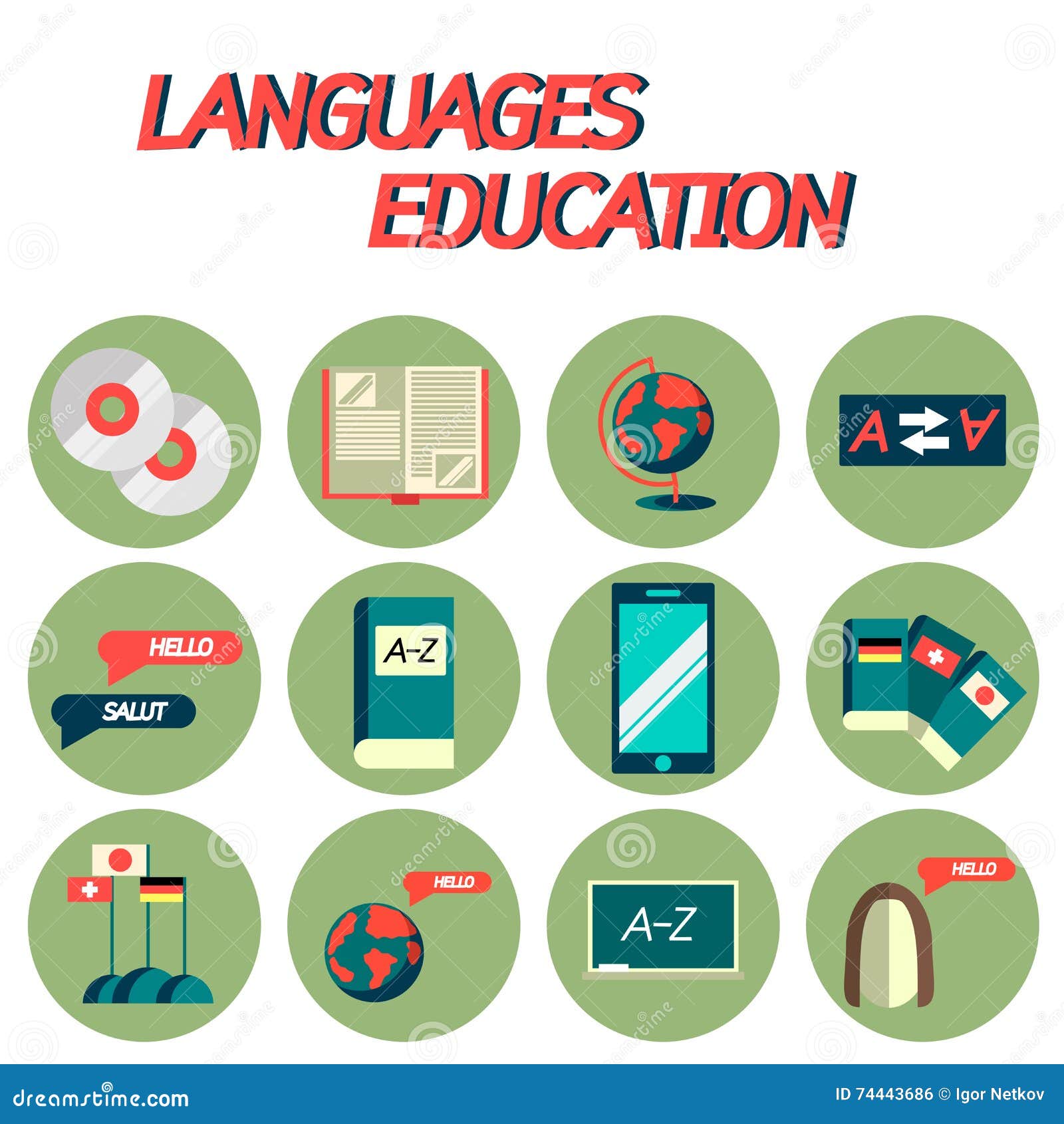 Languages Education Flat Icon Set Stock Vector - Illustration of ...