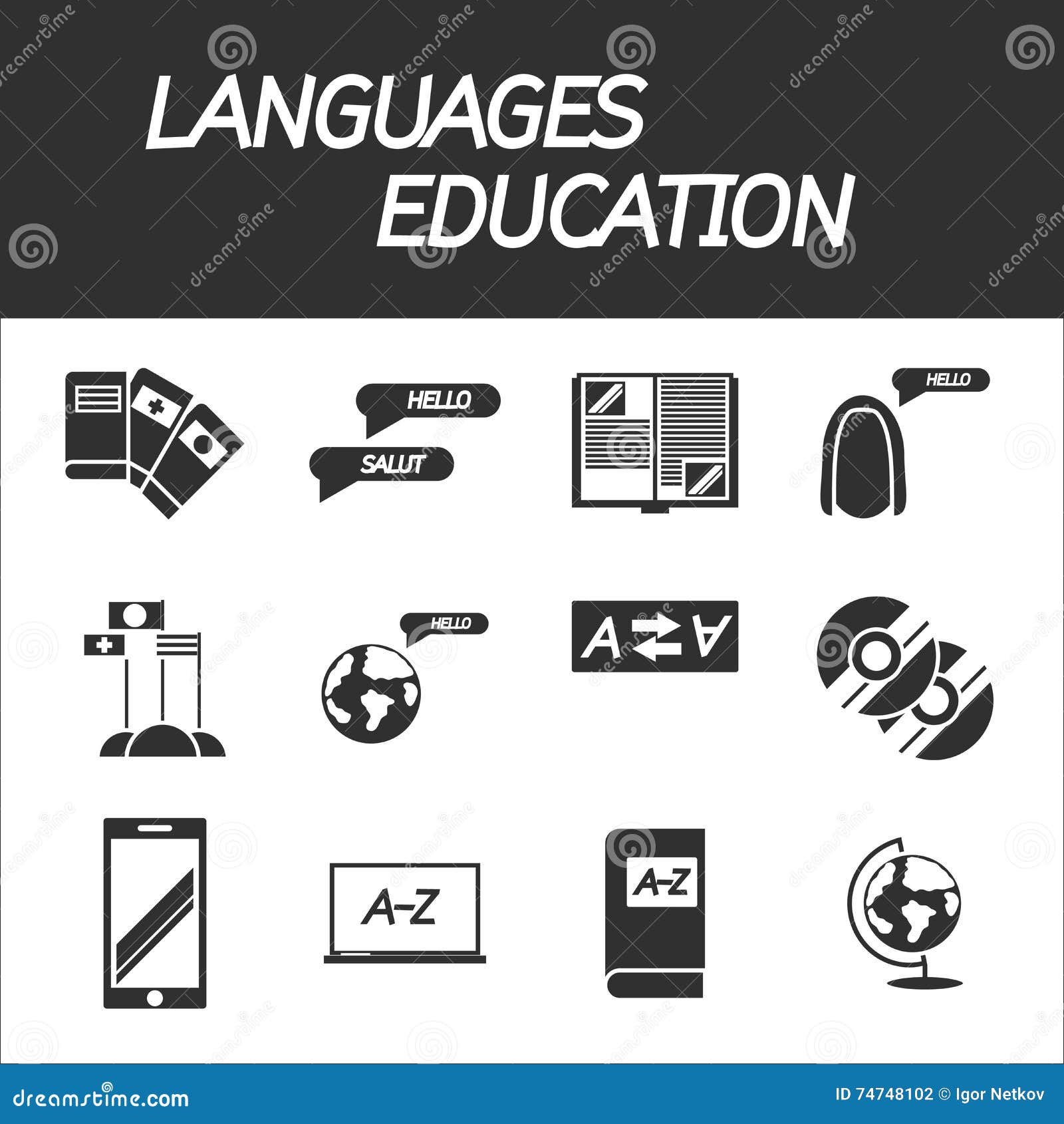 Languages Education Icon Set Stock Vector - Illustration of pencil ...