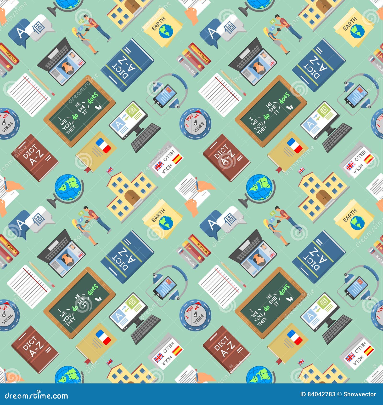 Languages Education and School Learning Seamless Pattern Stock Vector ...